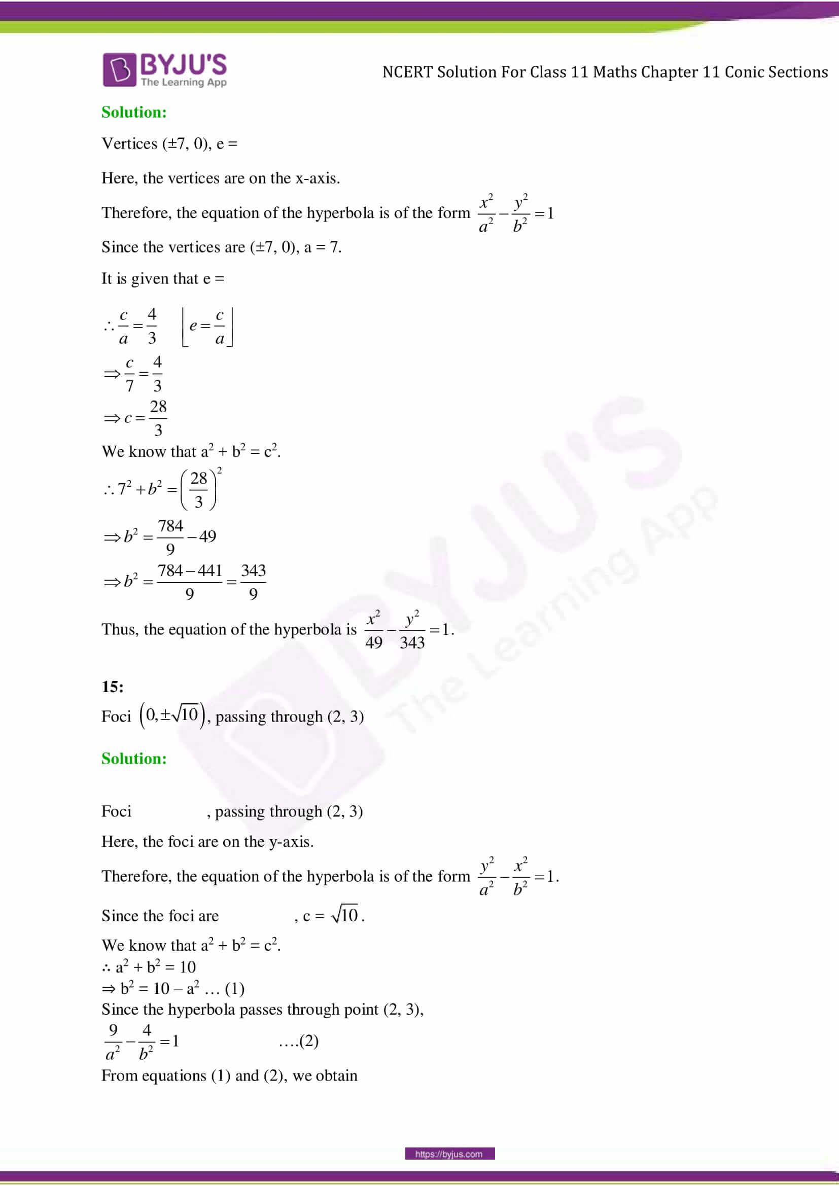 NCERT Solutions Class 11 Maths Chapter 11 Conic Sections - Free Download