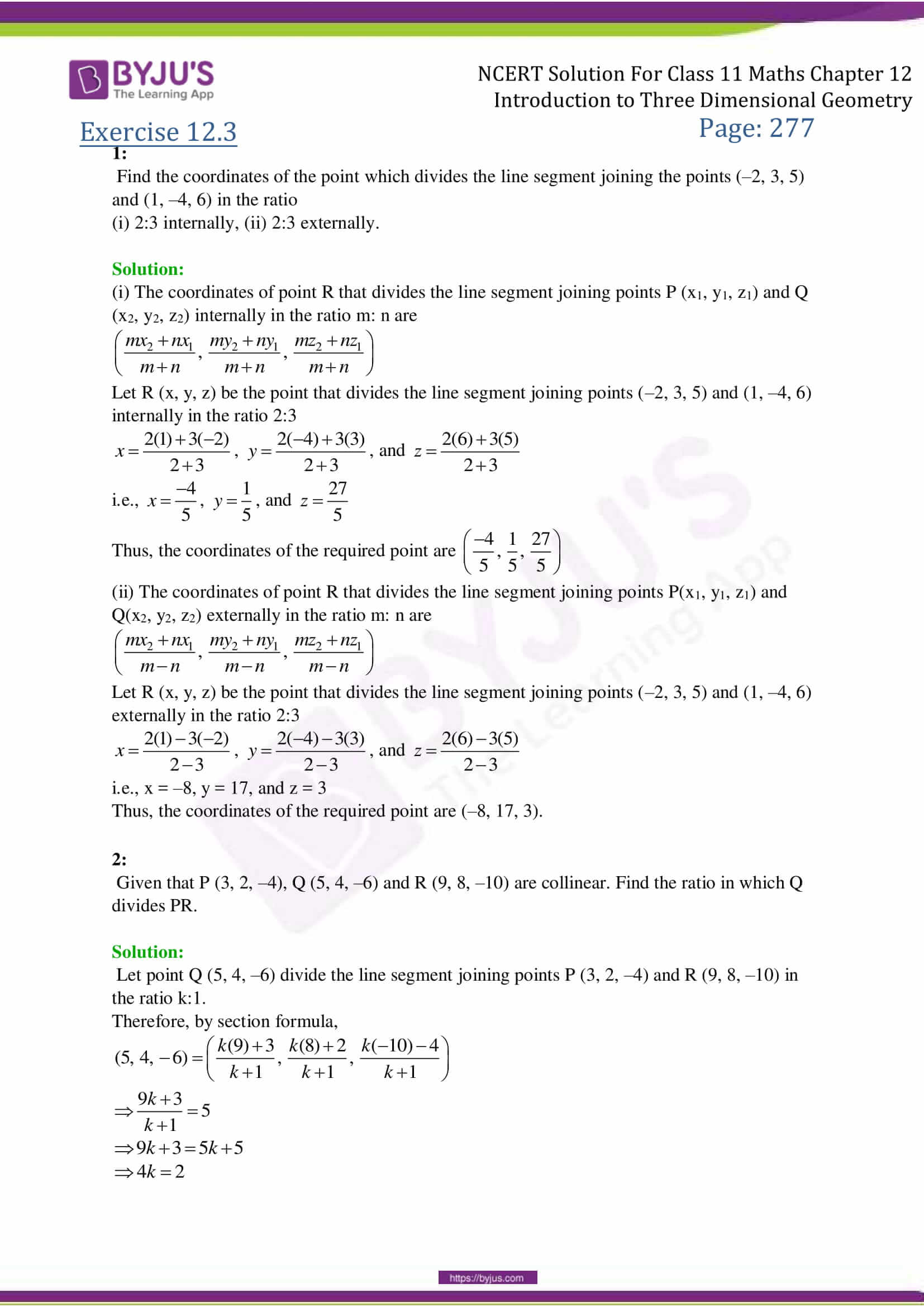 NCERT Solutions Class 11 Maths Chapter 12 Introduction to 3D Geometry ...