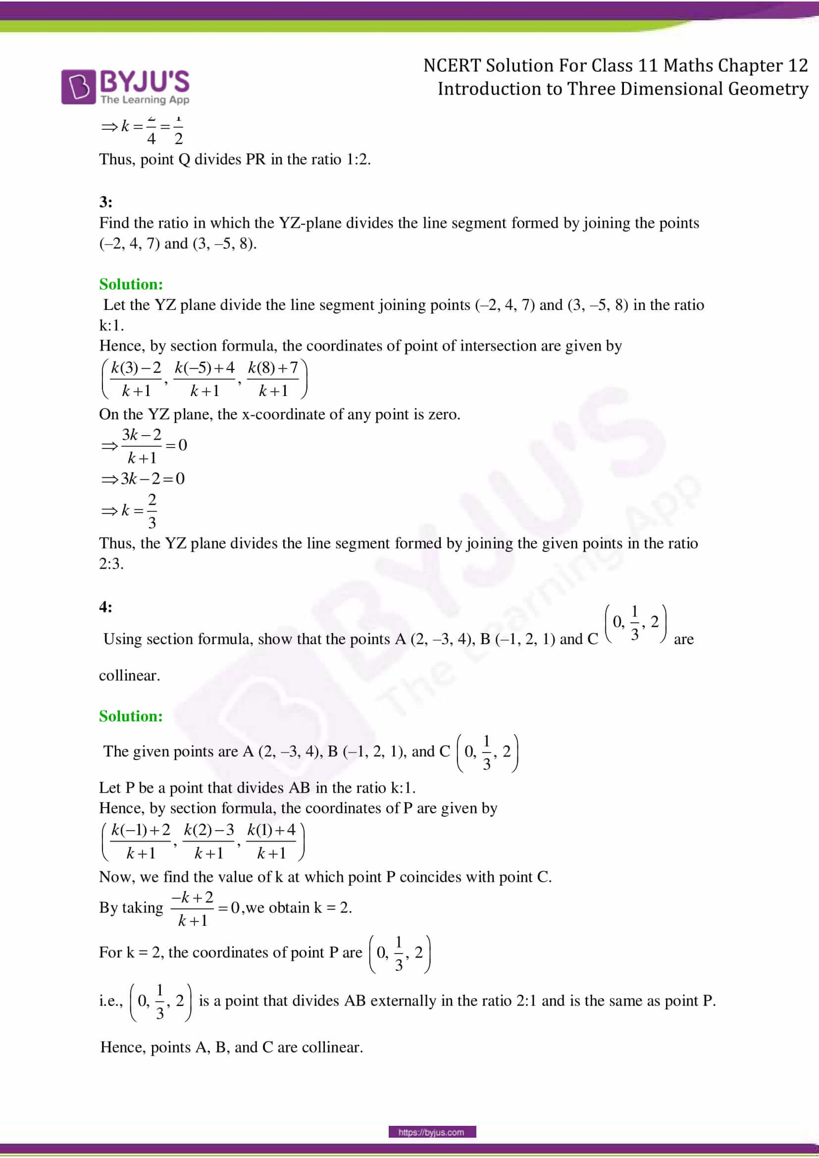 NCERT Solutions Class 11 Maths Chapter 12 Introduction to 3D Geometry ...