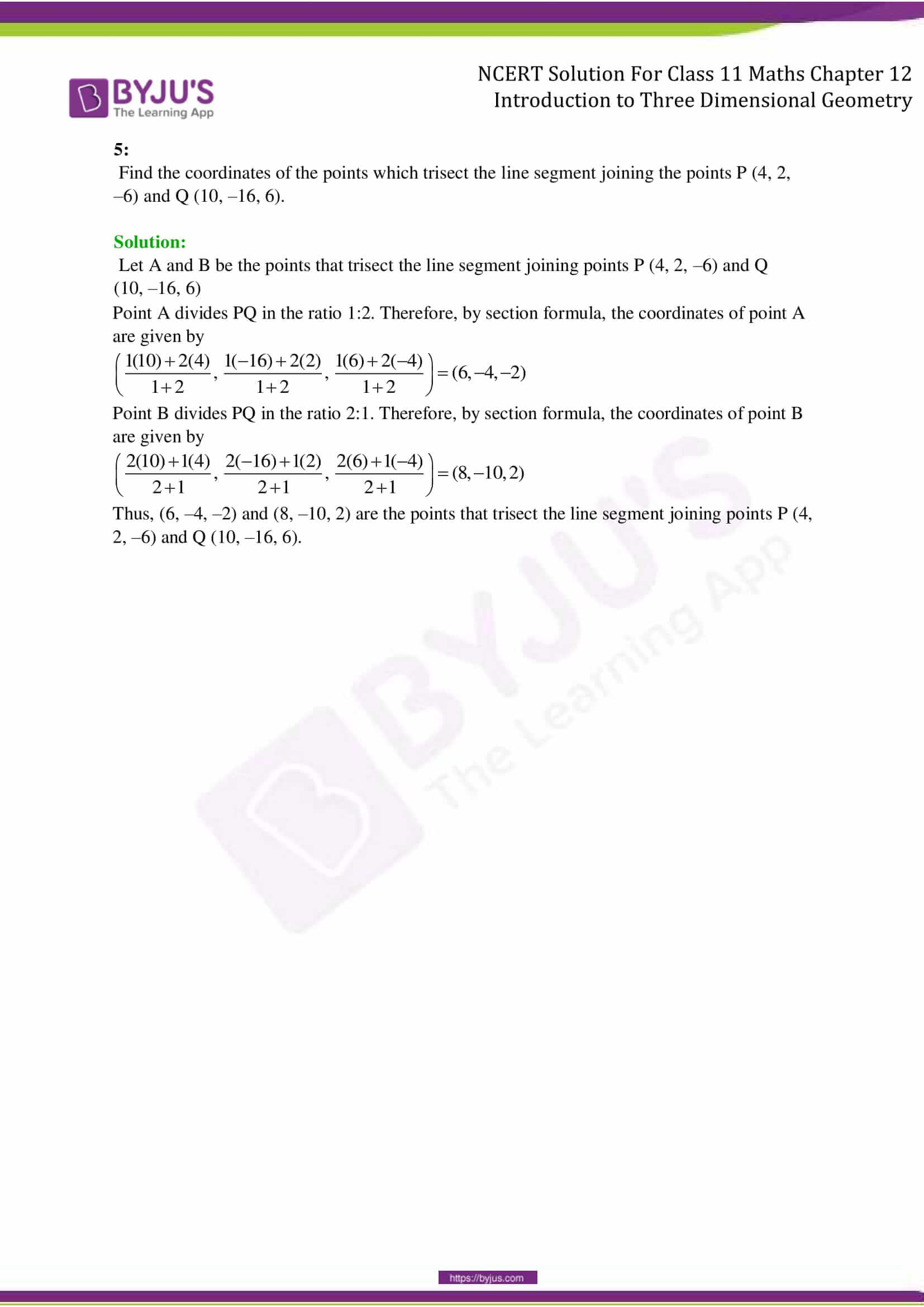 NCERT Solutions Class 11 Maths Chapter 12 Introduction to 3D Geometry ...
