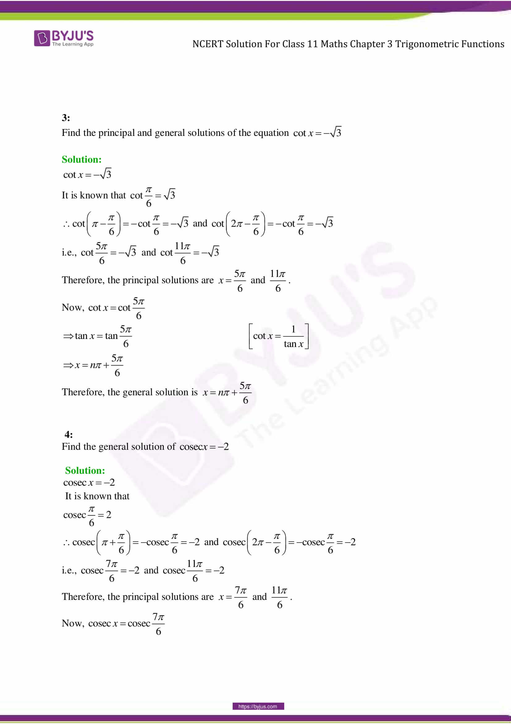 NCERT Solutions for Class 11 Maths Exercise 3.4 Chapter 3- trigonometric functions