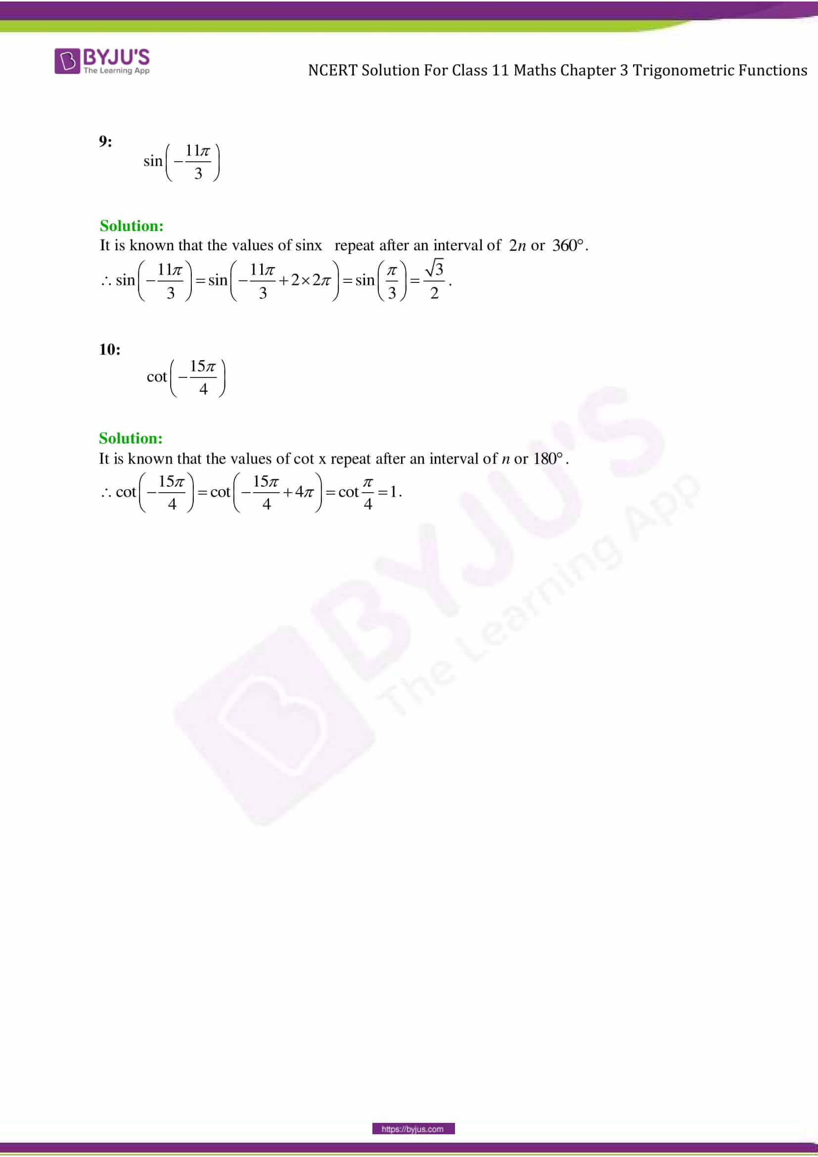 NCERT Solutions Class 11 Maths Chapter 3 Trigonometric Functions Free ...