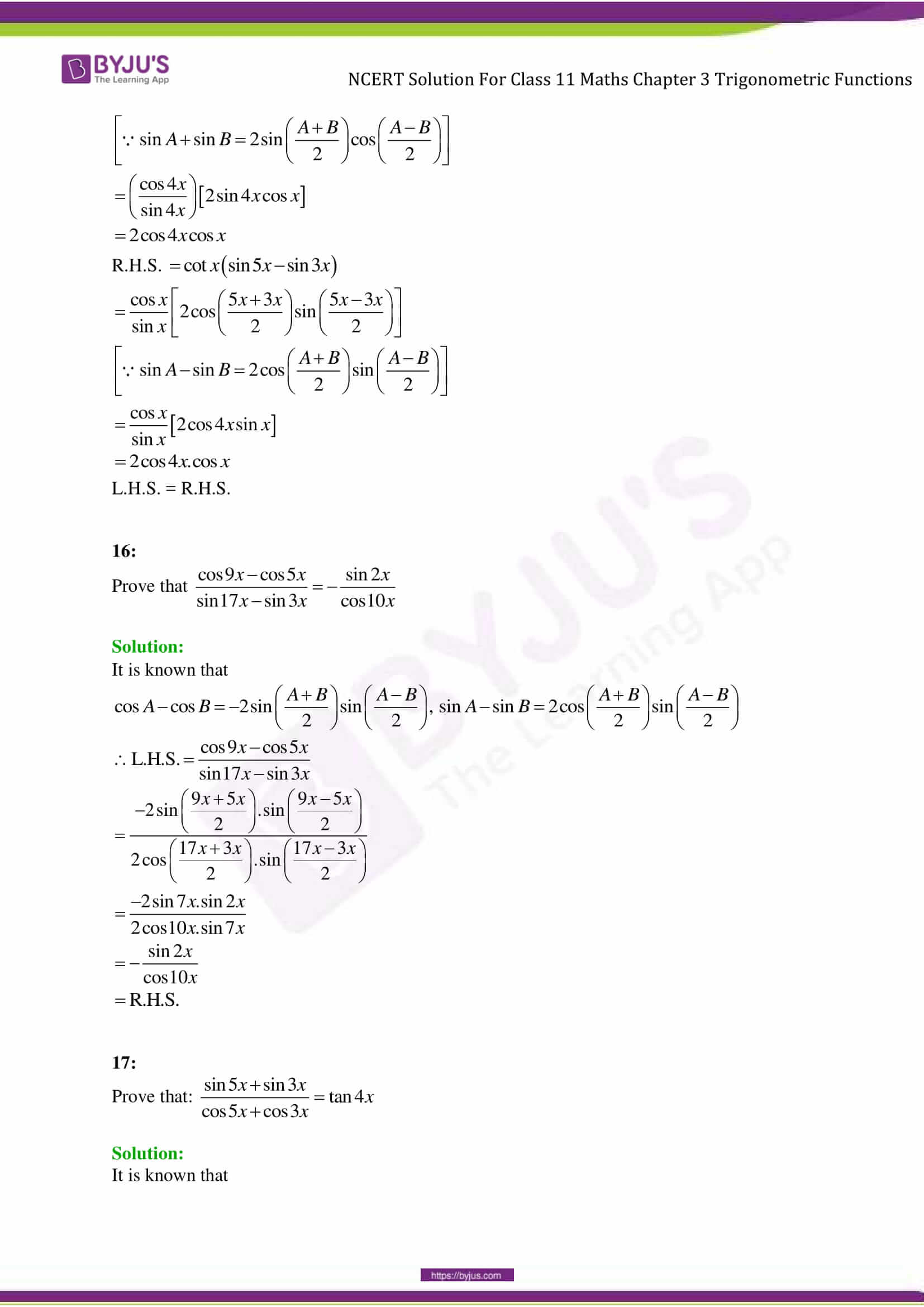 NCERT Solutions Class 11 Maths Chapter 3 Trigonometric Functions Free ...