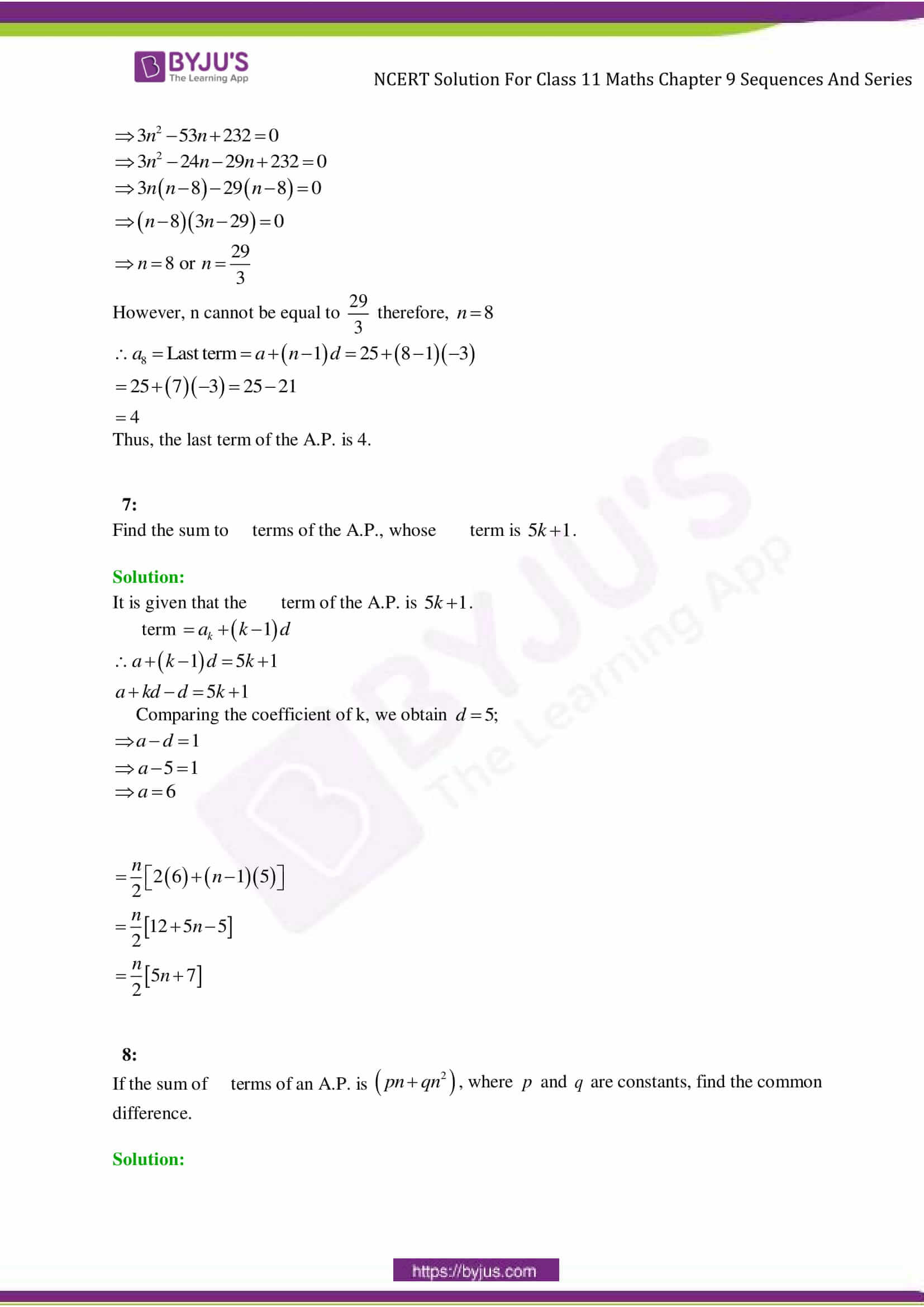 NCERT Solutions Class 11 Maths Chapter 9 Sequences and Series ...