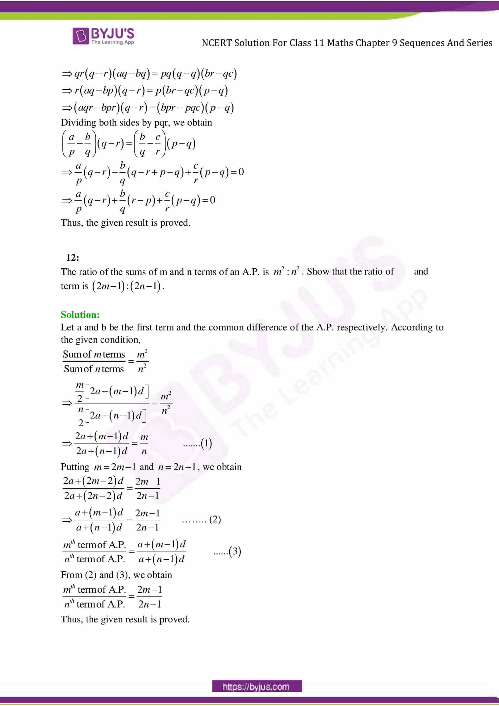 NCERT Solutions Class 11 Maths Chapter 9 Sequences and Series ...