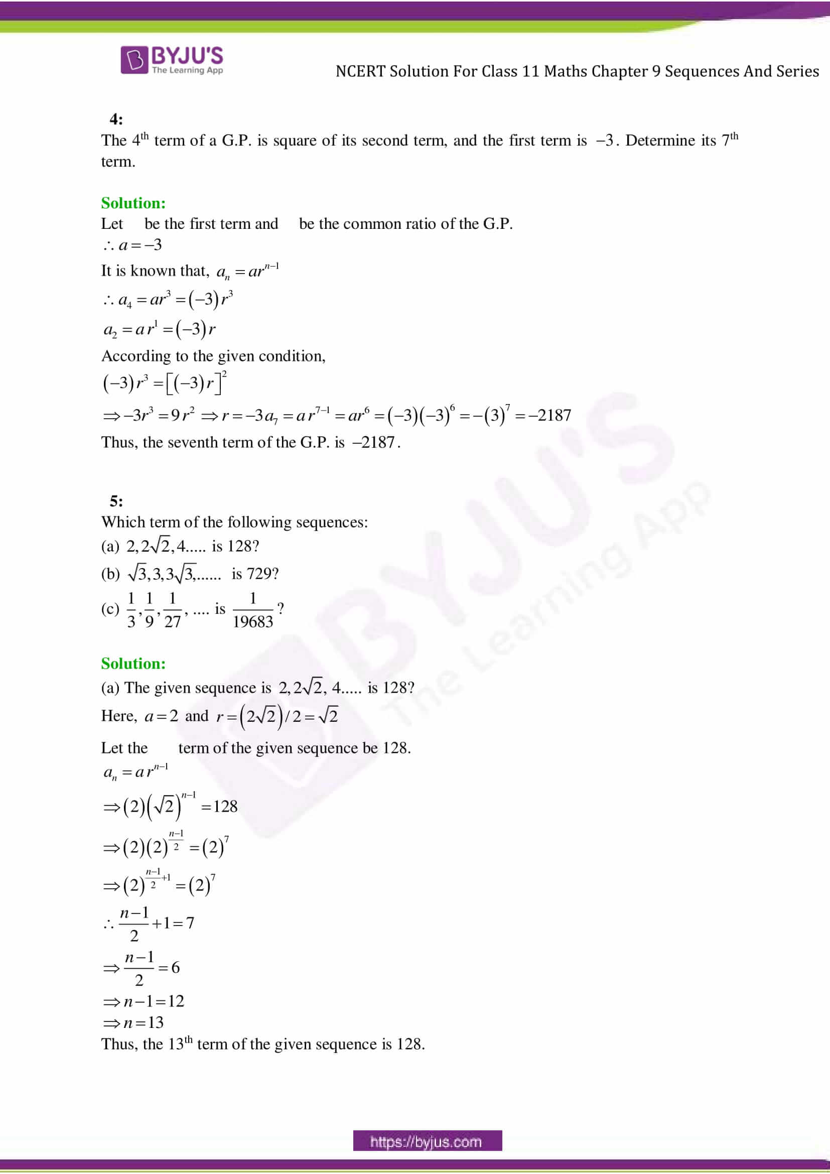 NCERT Solutions Class 11 Maths Chapter 9 Sequences and Series - Download Now