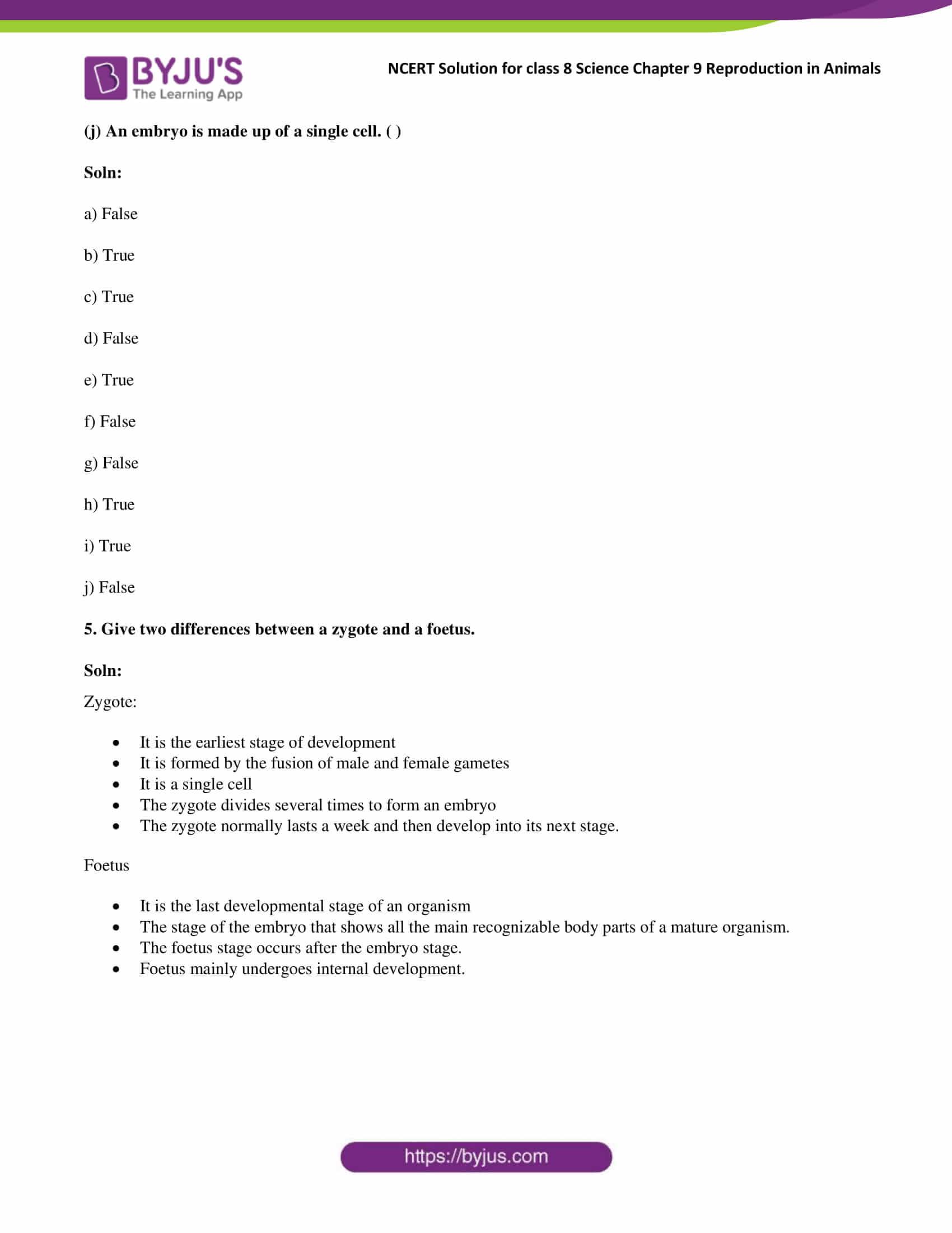 NCERT Solutions for Class 8 Science Chapter 9 Reproduction In Animals