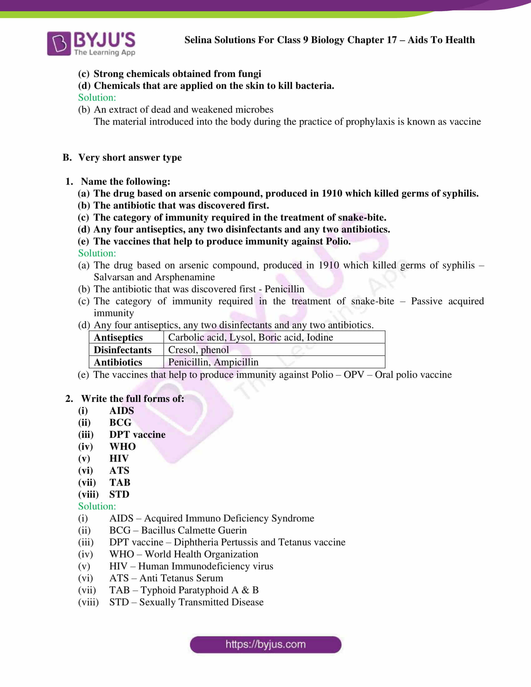 Selina Solutions Class 9 Concise Biology Chapter 17 Aids To Health Selina Solutions Class 9 Concise Biology Chapter 17 Aids To Health