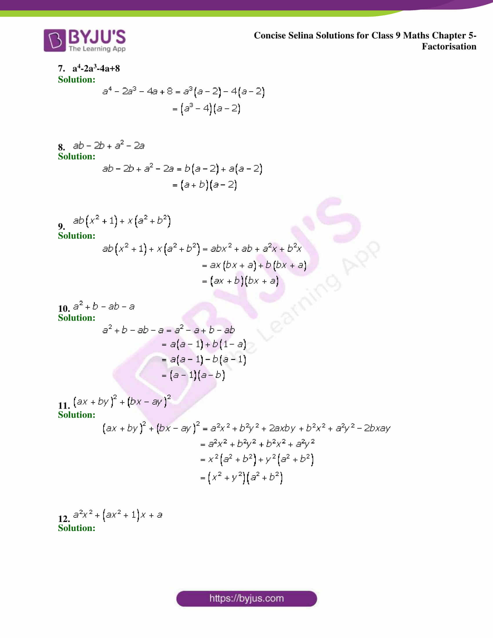 Selina Solutions Class 9 Concise Maths Chapter 5 Factorisation Selina Solutions Class 9 Concise Maths Chapter 5 Factorisation