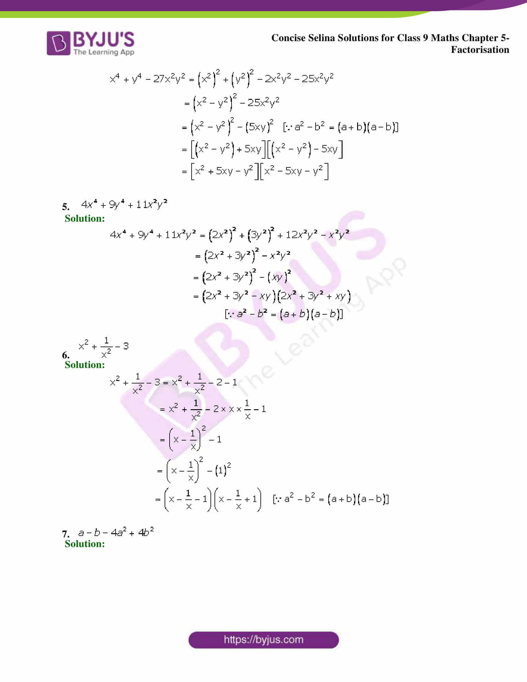 Selina Solutions Class 9 Concise Maths Chapter 5 Factorisation