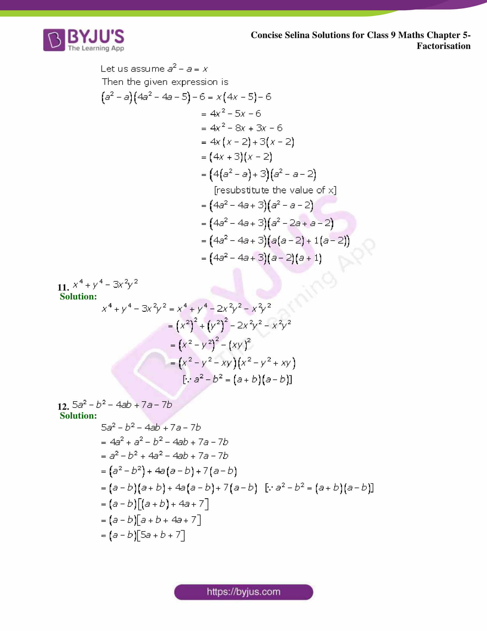 Selina Solutions Class 9 Concise Maths Chapter 5 Factorisation Download Free Pdf