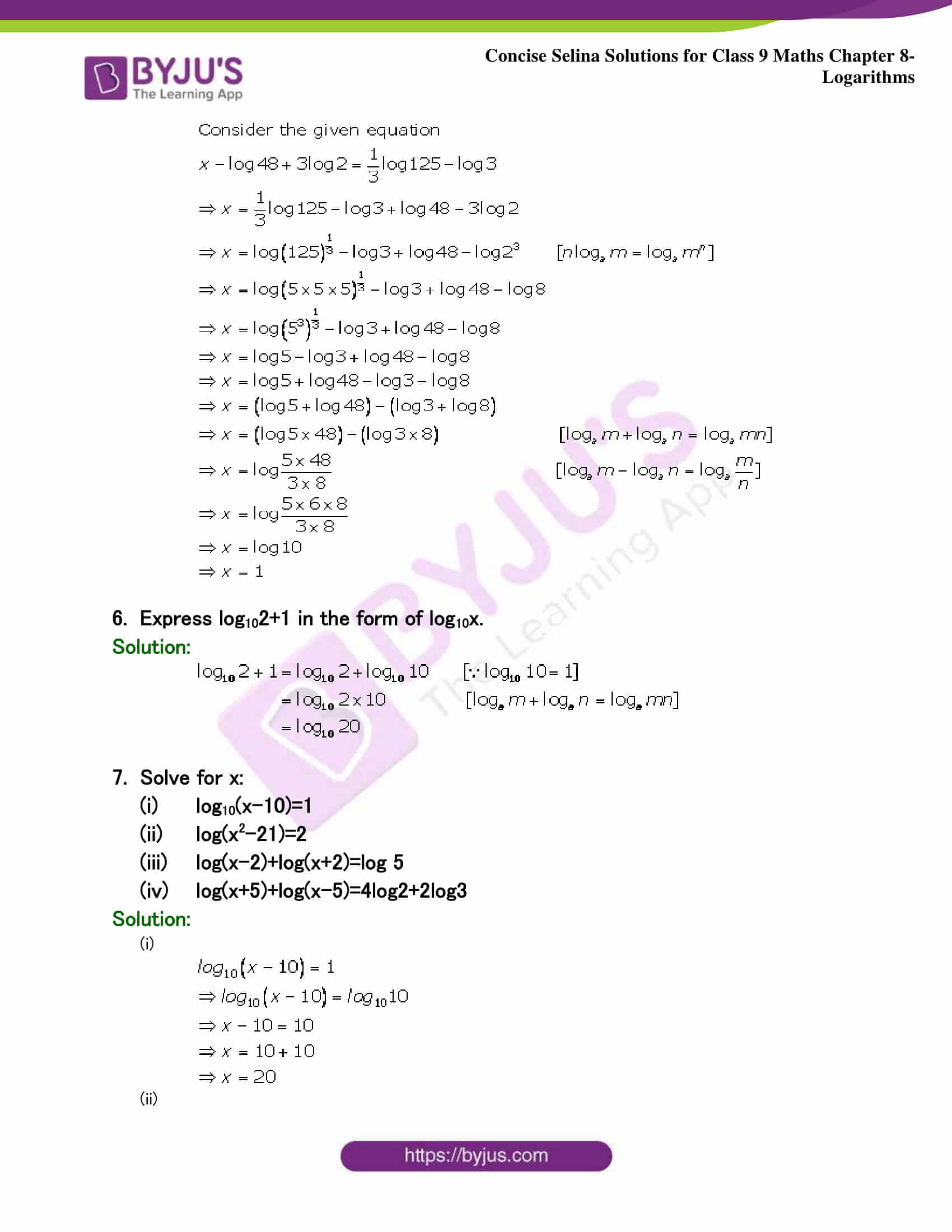 Selina Solutions Class 9 Concise Maths Chapter 8 Logarithms -Download ...