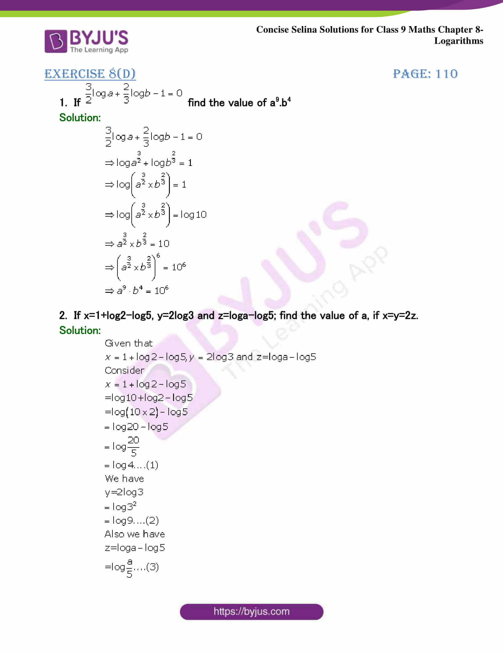 Selina Solutions Class 9 Concise Maths Chapter 8 Logarithms -Download ...