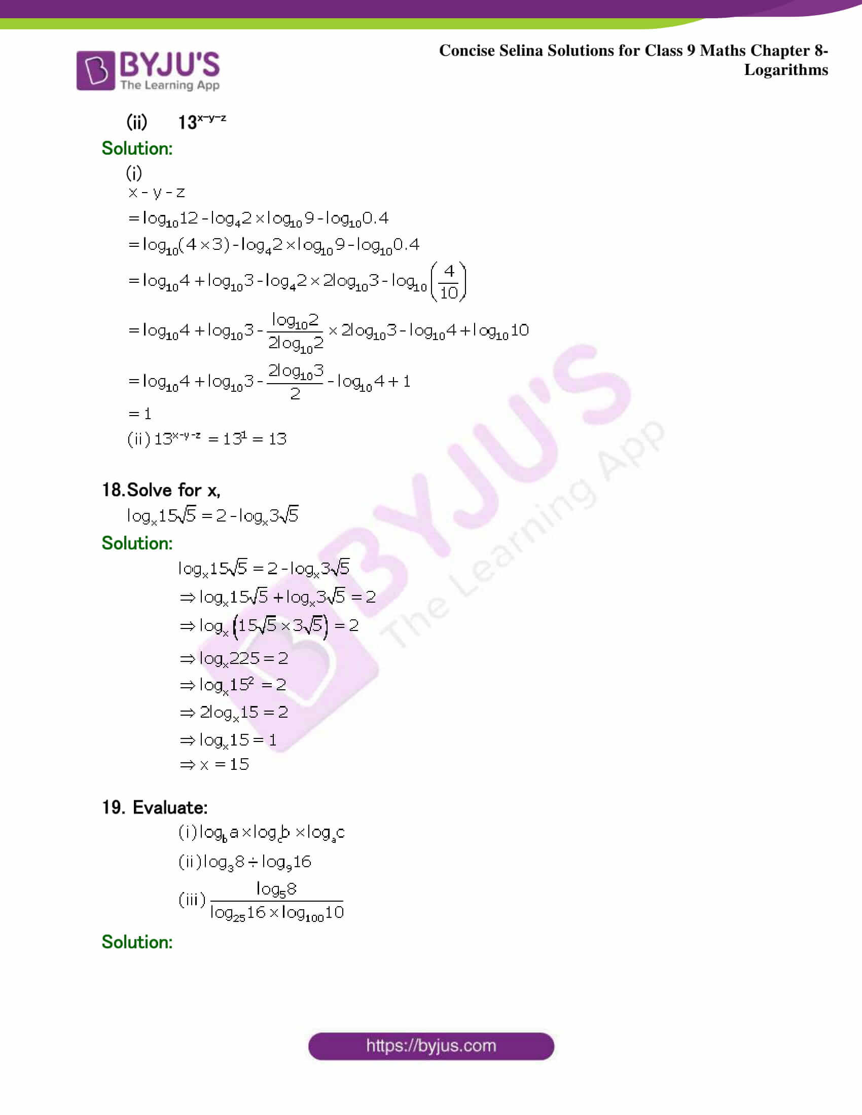 Selina Solutions Class 9 Concise Maths Chapter 8 Logarithms Download Free Pdf