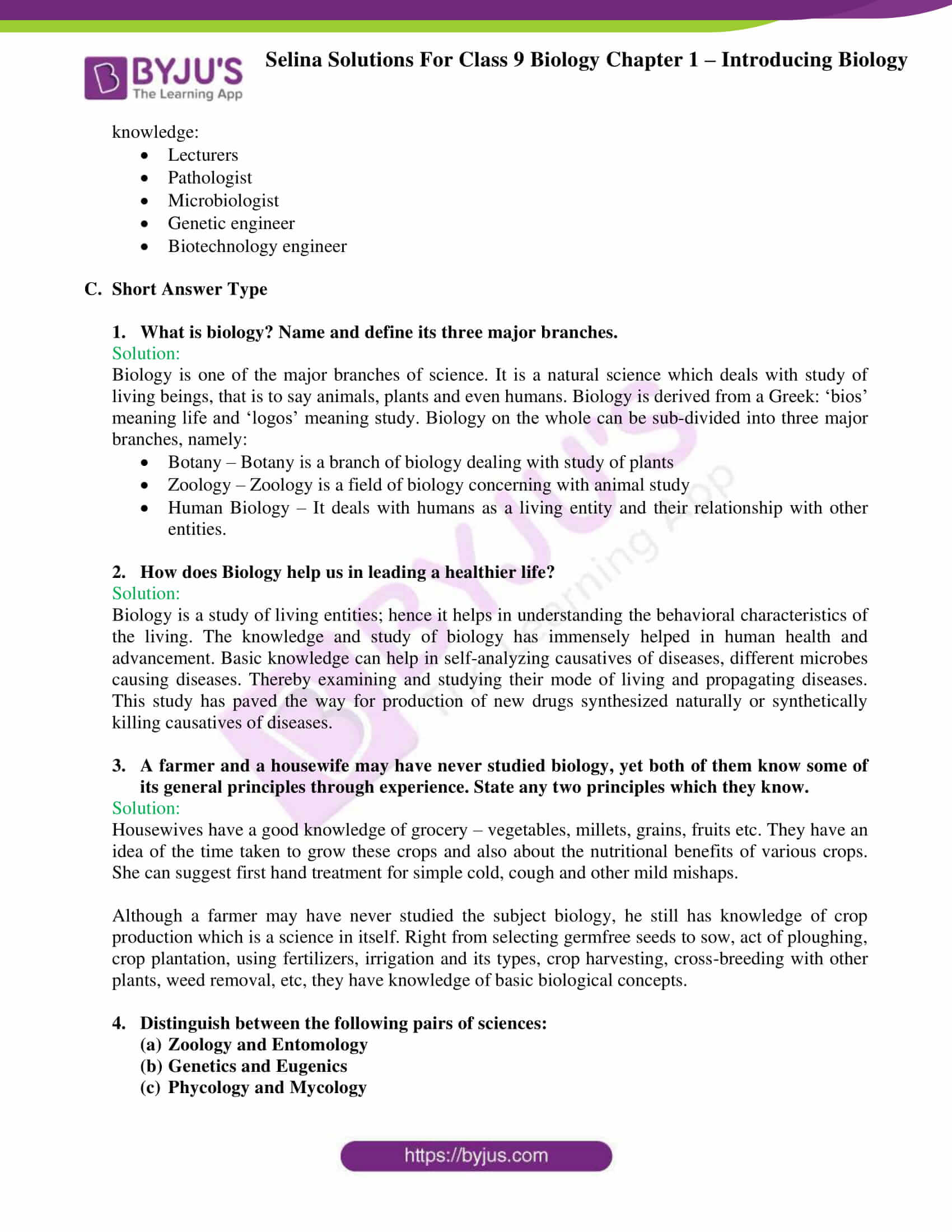 Selina Solutions Class 9 Concise Biology Chapter 1 Introducing Biology Selina Solutions Class 9 Concise Biology Chapter 1 Introducing Biology