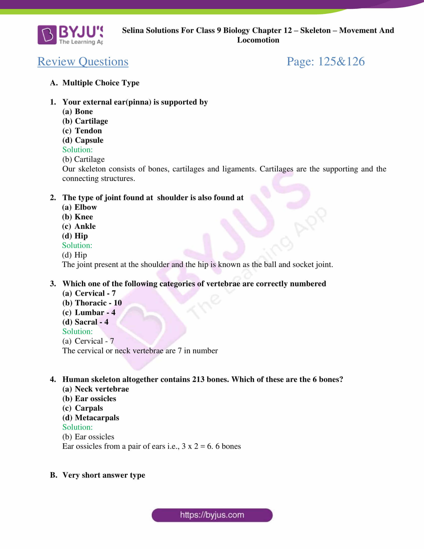 Selina Solutions Class 9 Concise Biology Chapter 12 Skeleton Movement