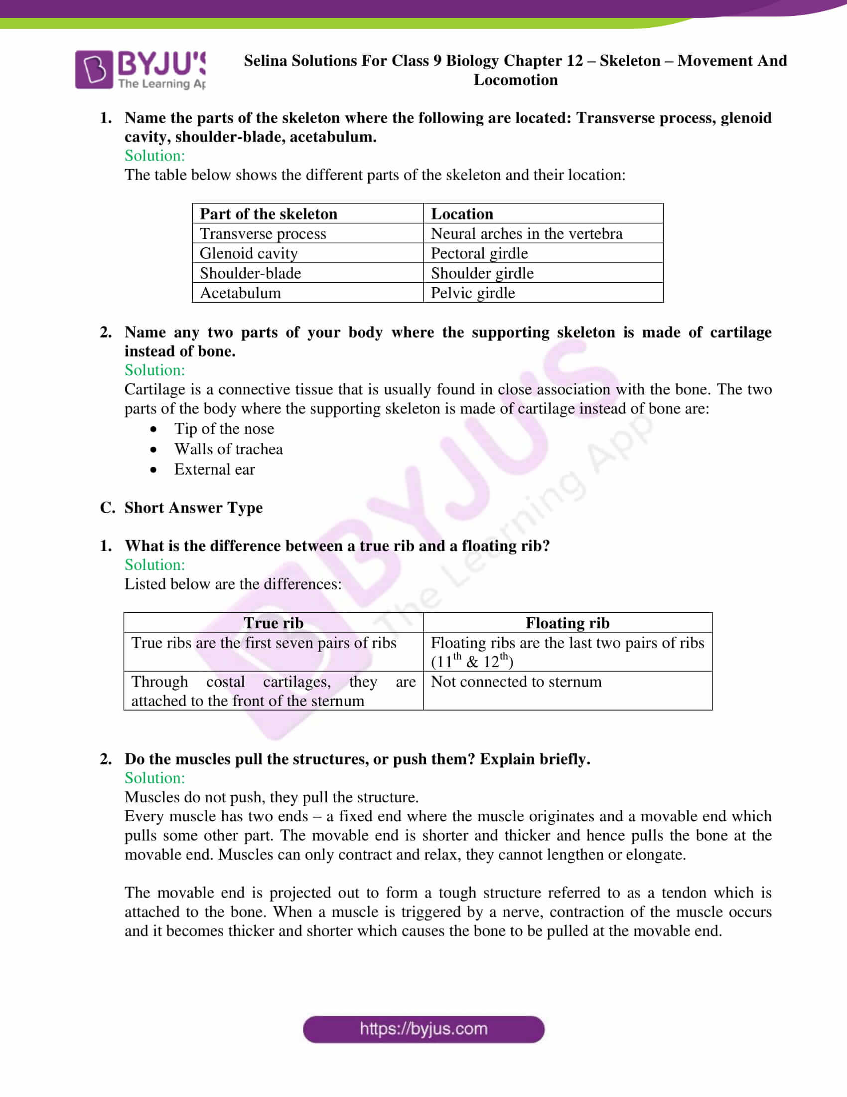 Selina Solutions Class 9 Concise Biology Chapter 12 Skeleton Movement Selina Solutions Class 9 Concise Biology Chapter 12 Skeleton Movement