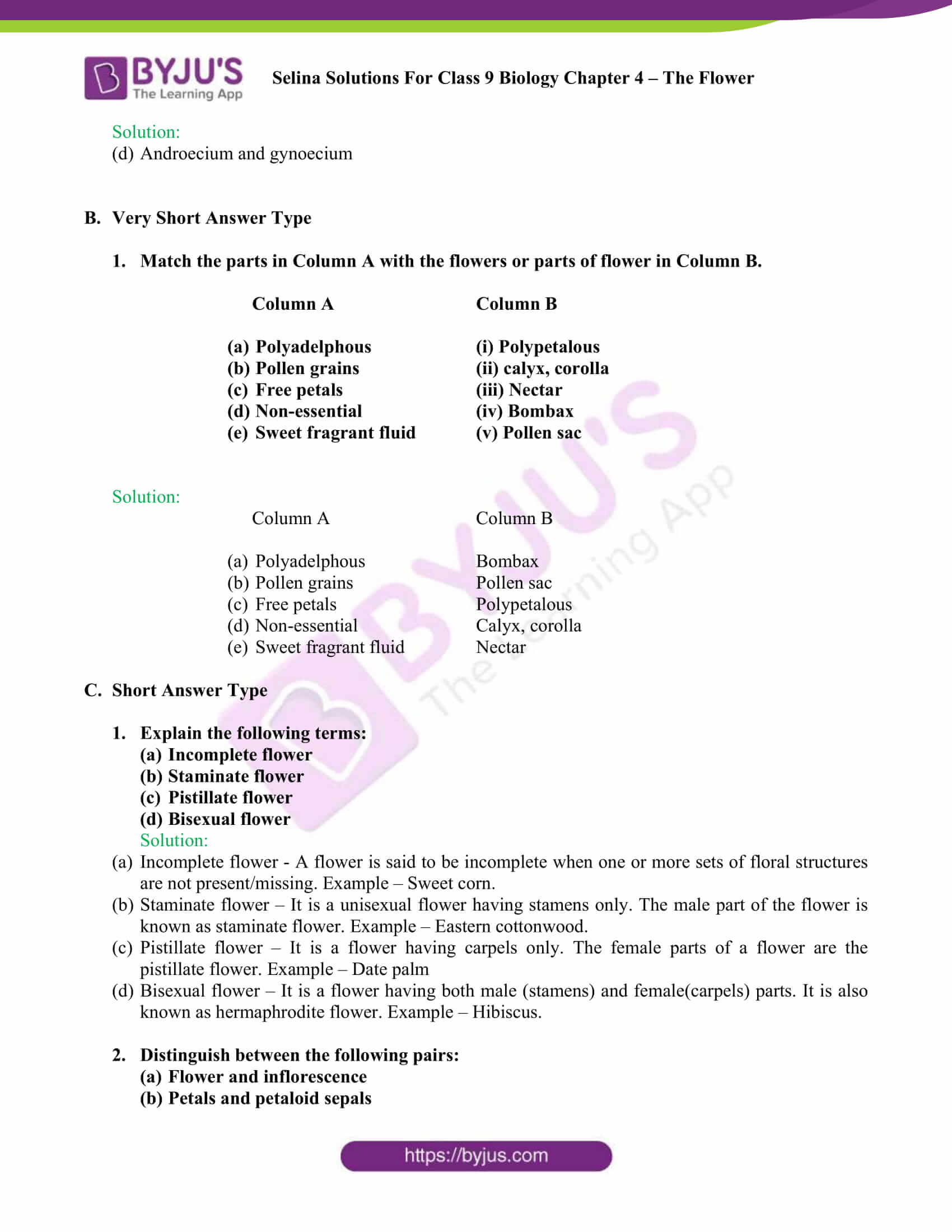 Selina Solutions Class 9 Concise Biology Chapter 4 The Flower Download Selina Solutions Class 9 Concise Biology Chapter 4 The Flower Download