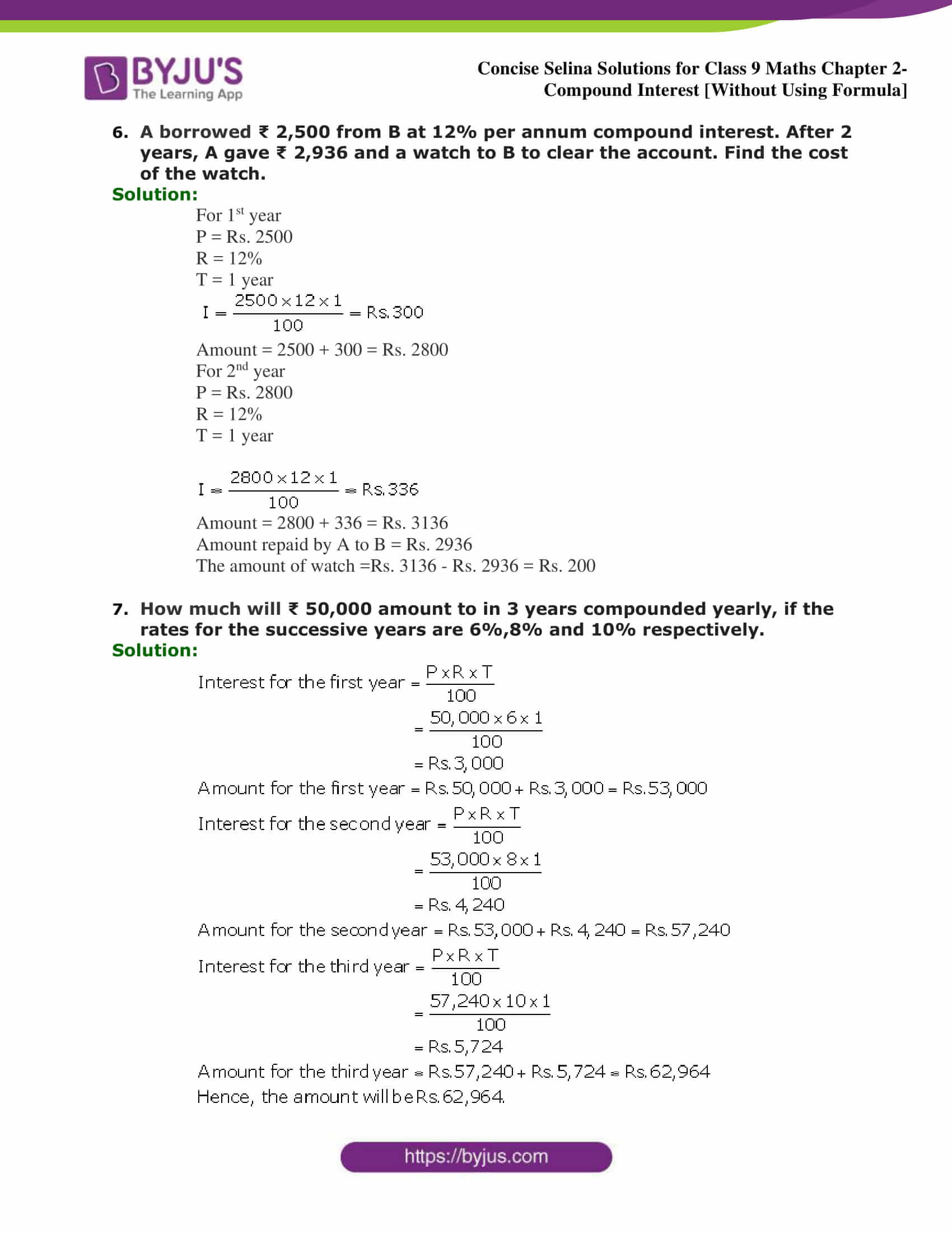 Selina Solutions Class 9 Concise Maths Chapter 2 Compound interest ...