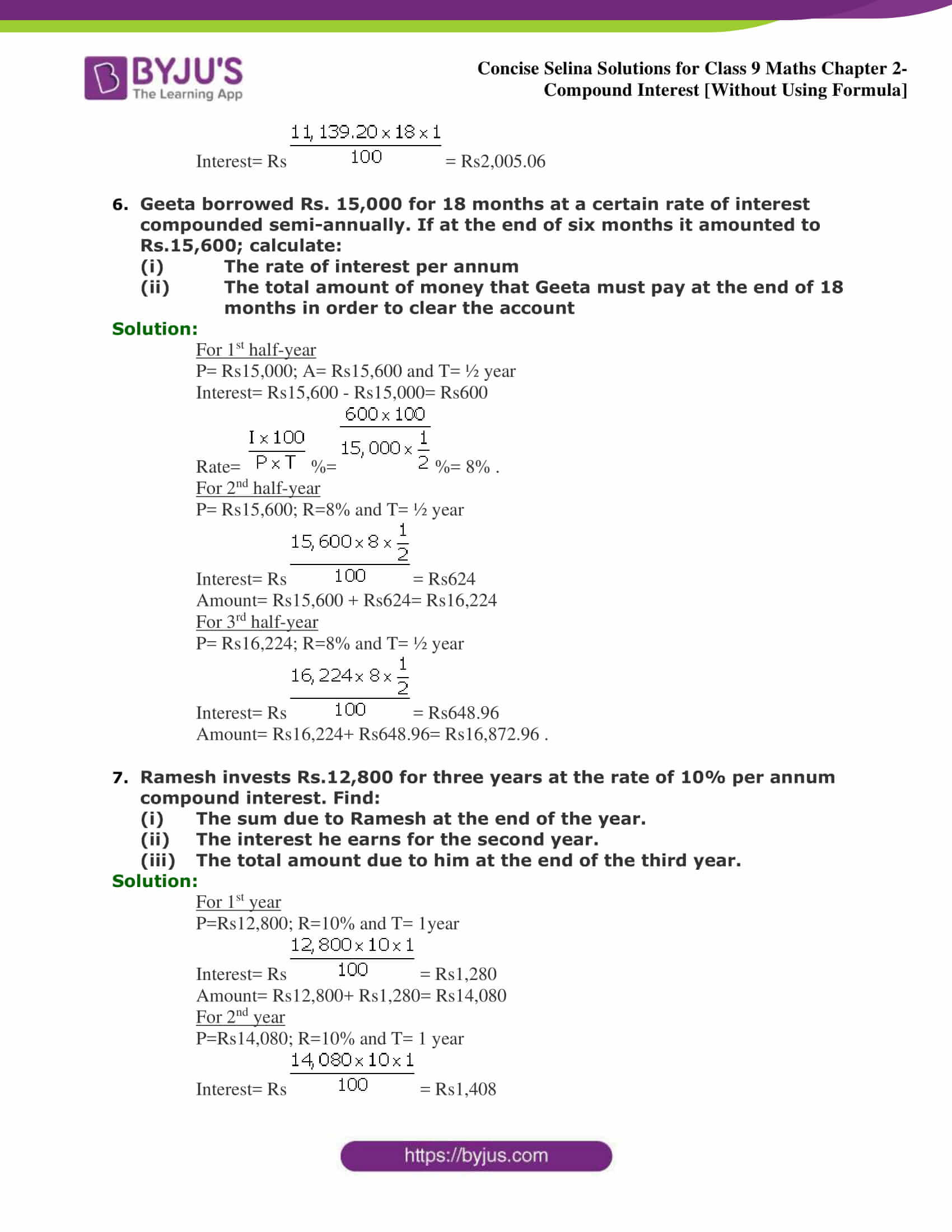 Selina Solutions Class 9 Concise Maths Chapter 2 Compound interest ...