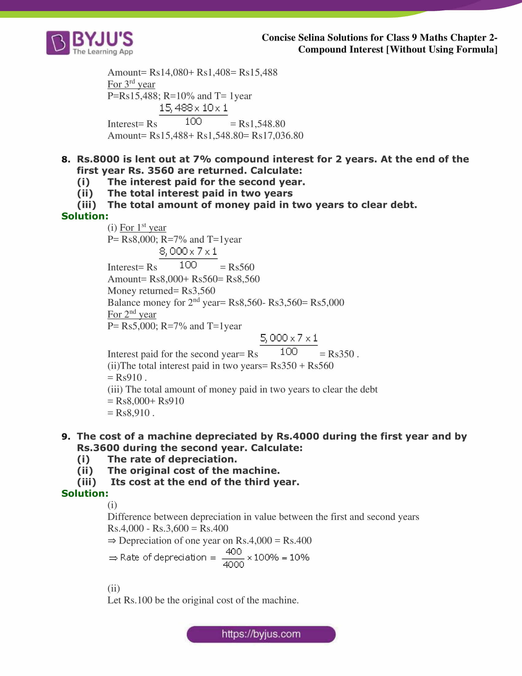 Selina Solutions Class 9 Concise Maths Chapter 2 Compound interest ...