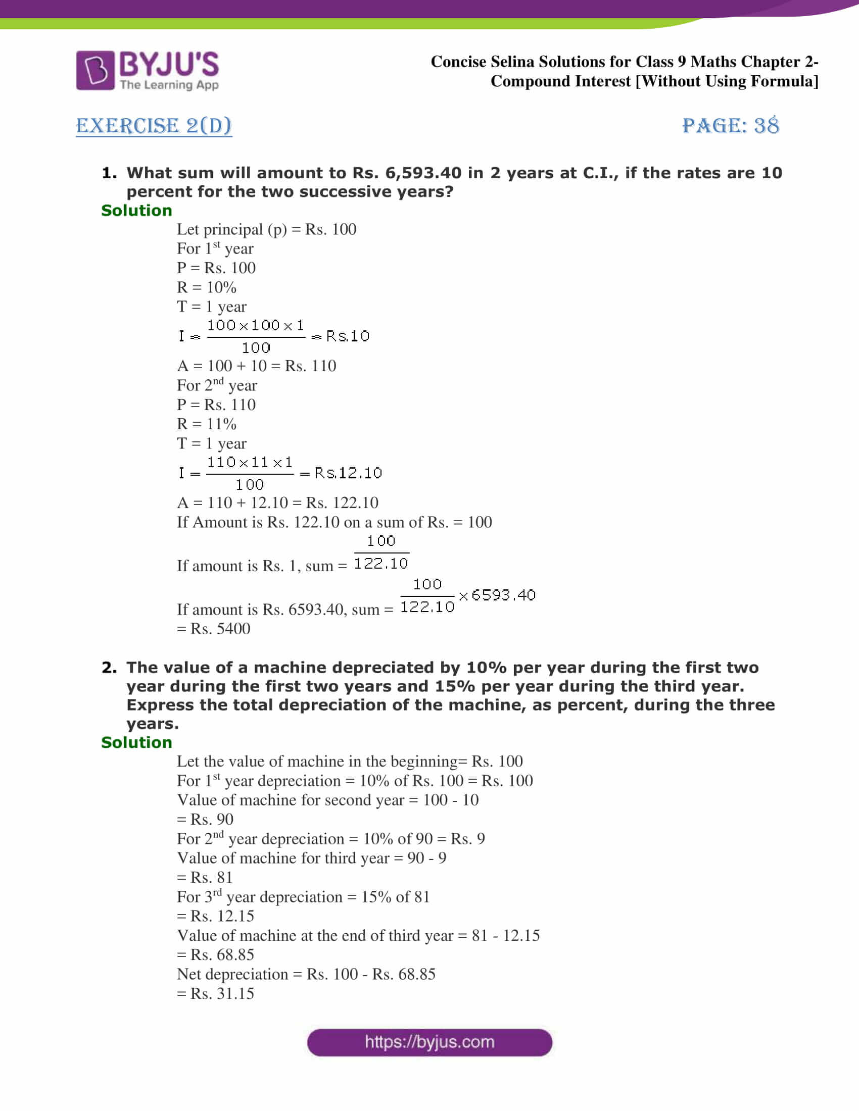 Selina Solutions Class 9 Concise Maths Chapter 2 Compound interest ...