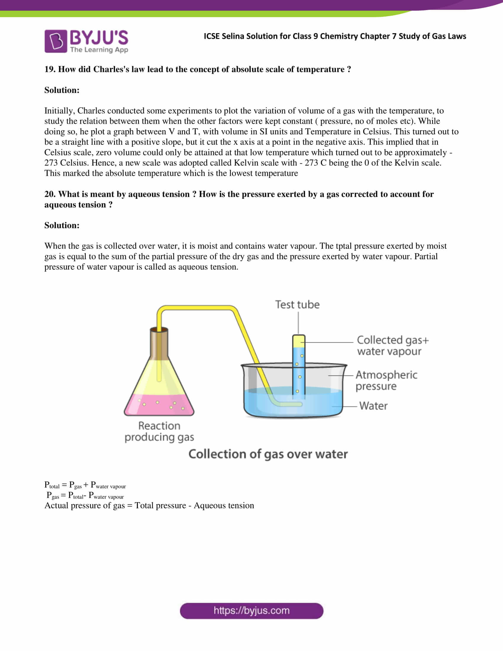 ICSE Selina Solution For Class 9 Chemistry Chapter 7 Study Of Gas Laws ICSE Selina Solution For Class 9 Chemistry Chapter 7 Study Of Gas Laws