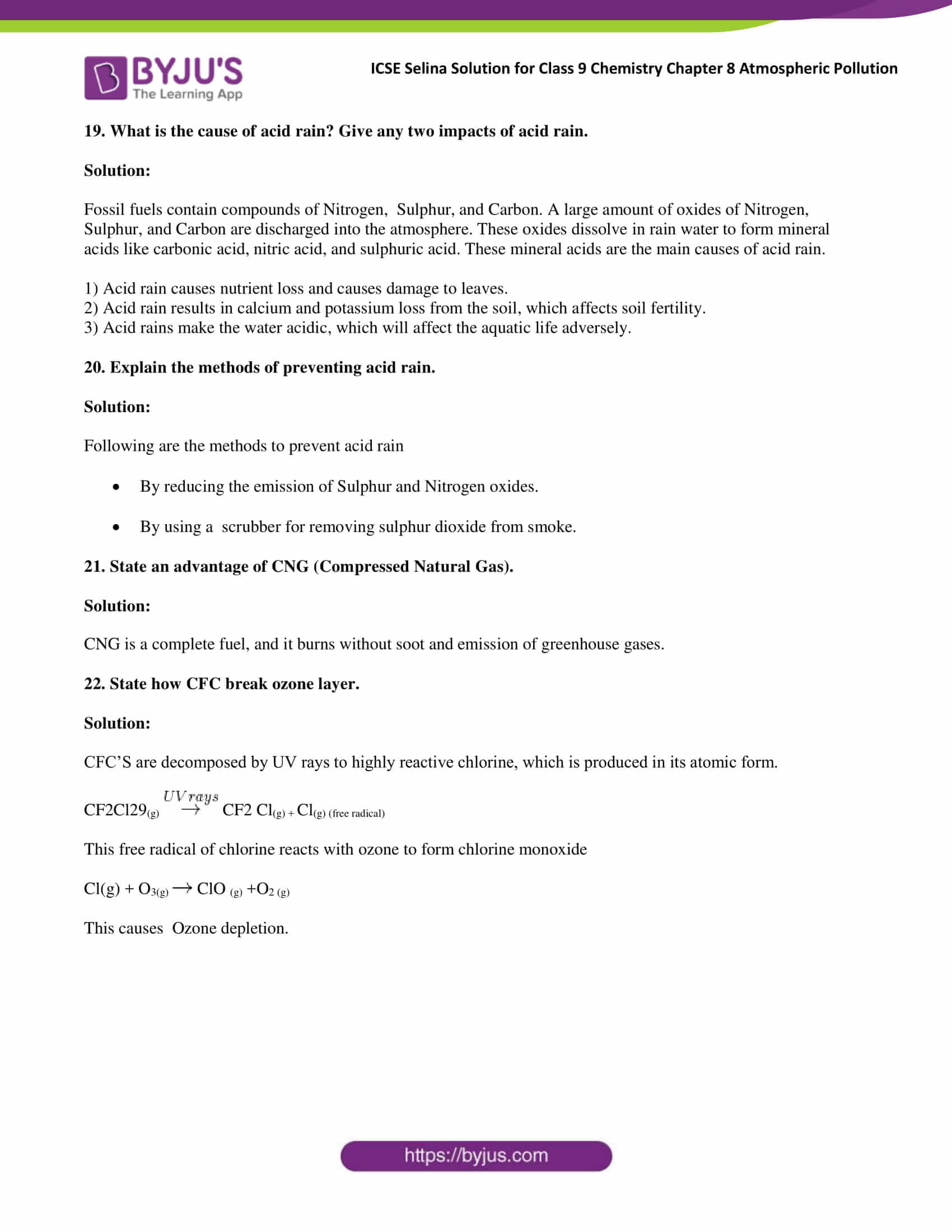Selina Solutions Class 9 Concise Chemistry Chapter 8 Atmospheric