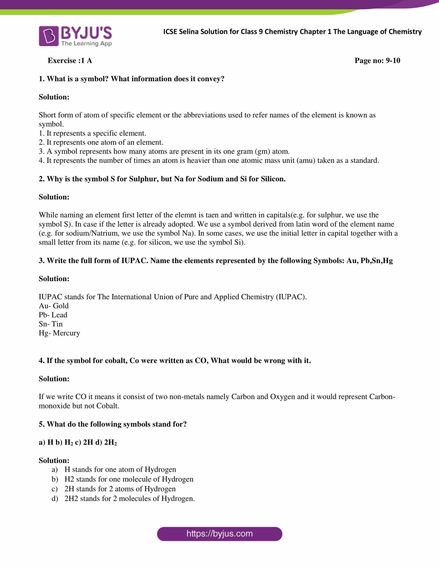 Selina Solutions Class 9 Concise Chemistry Chapter 1 The Language Of Selina Solutions Class 9 Concise Chemistry Chapter 1 The Language Of