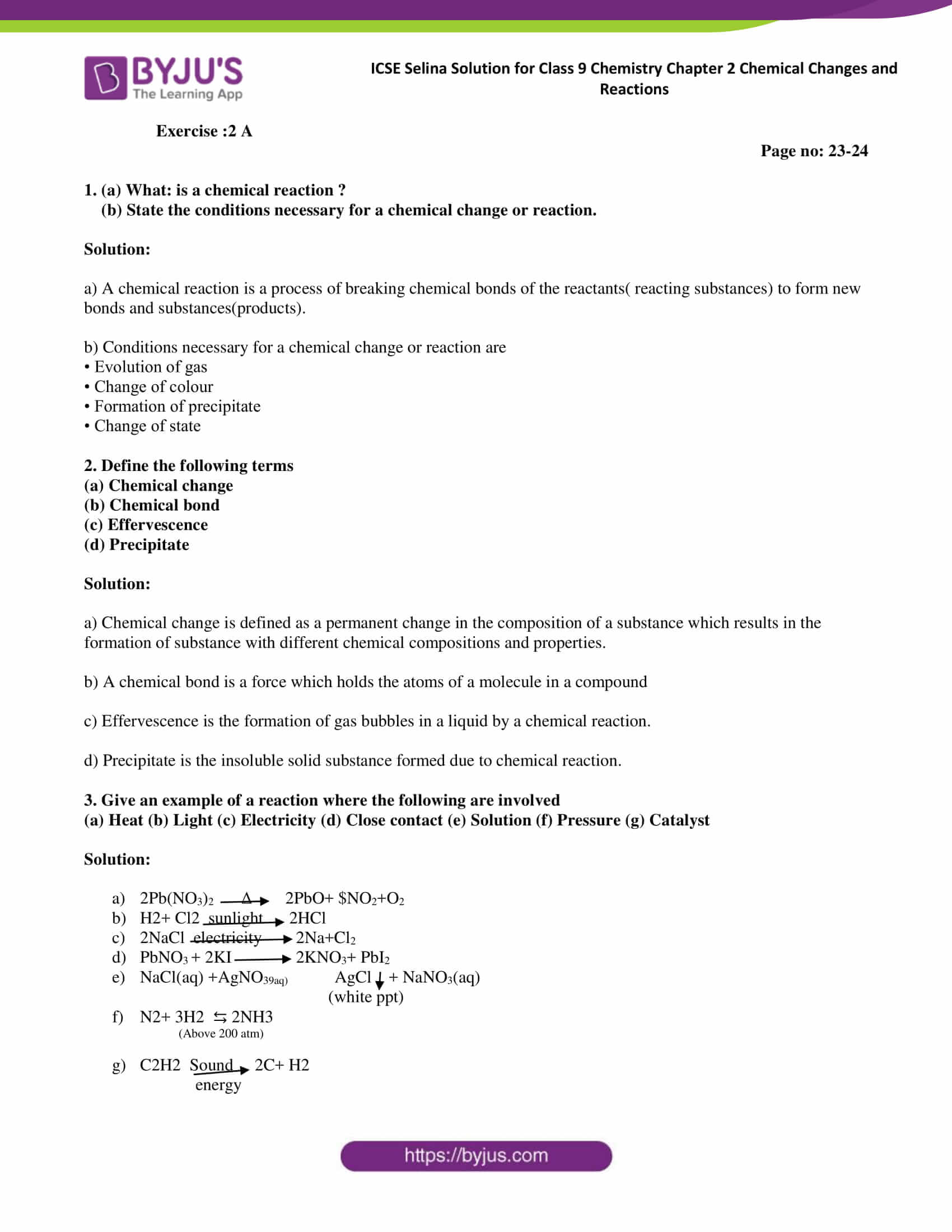 Selina Solutions Class 9 Concise Chemistry Chapter 2 Chemical Changes