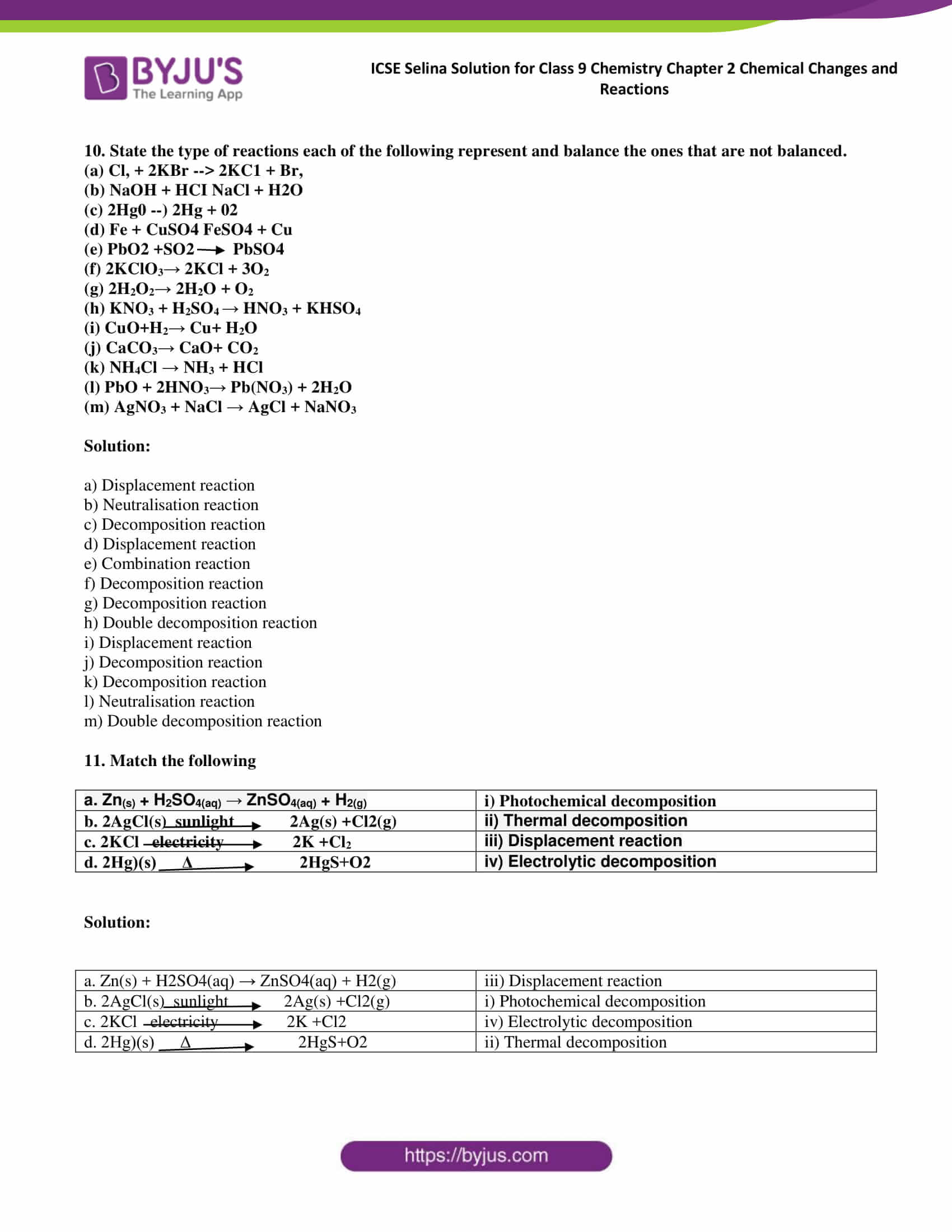 Selina Solutions Class 9 Concise Chemistry Chapter 2 Chemical Changes