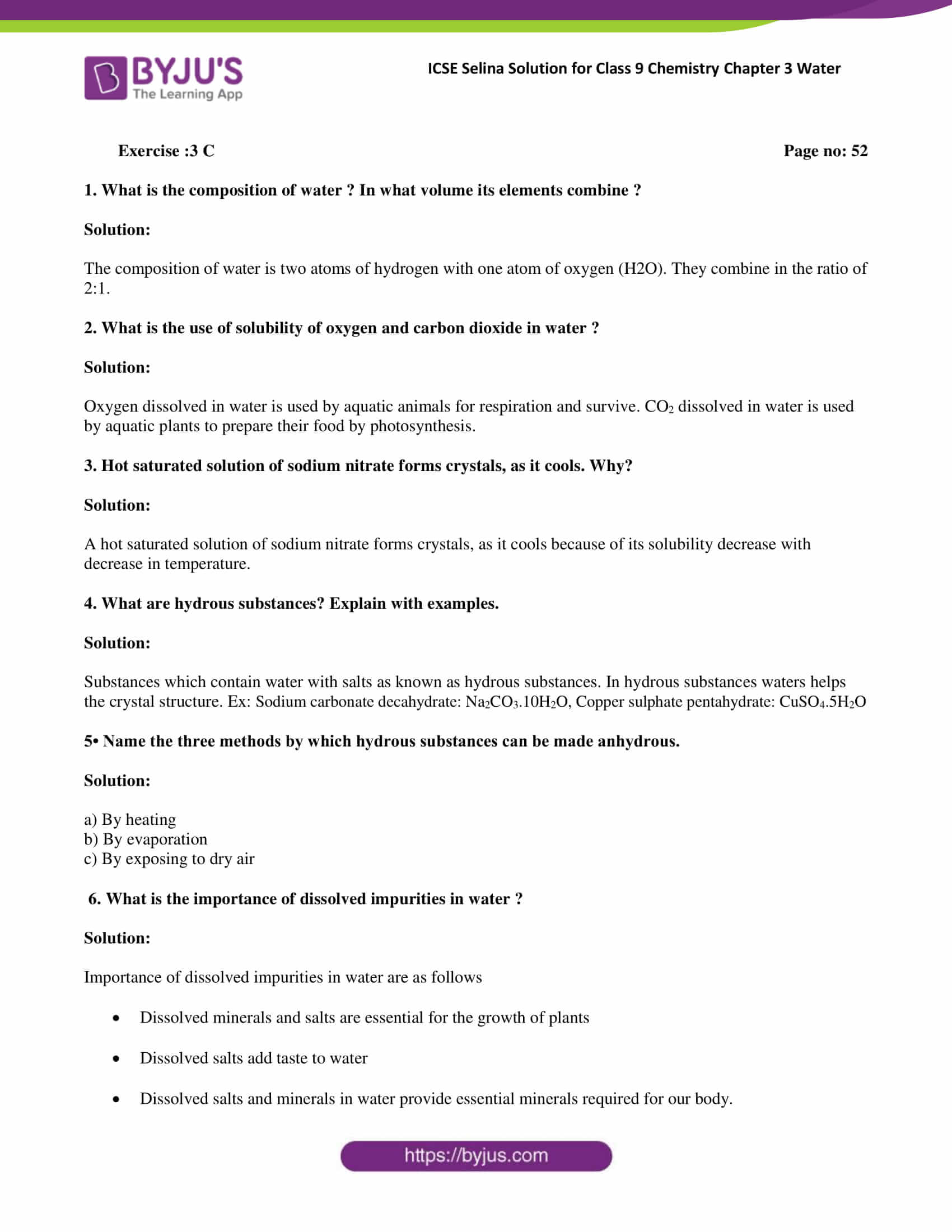 Selina Solutions Class 9 Concise Chemistry Chapter 3 Water Download Selina Solutions Class 9 Concise Chemistry Chapter 3 Water Download