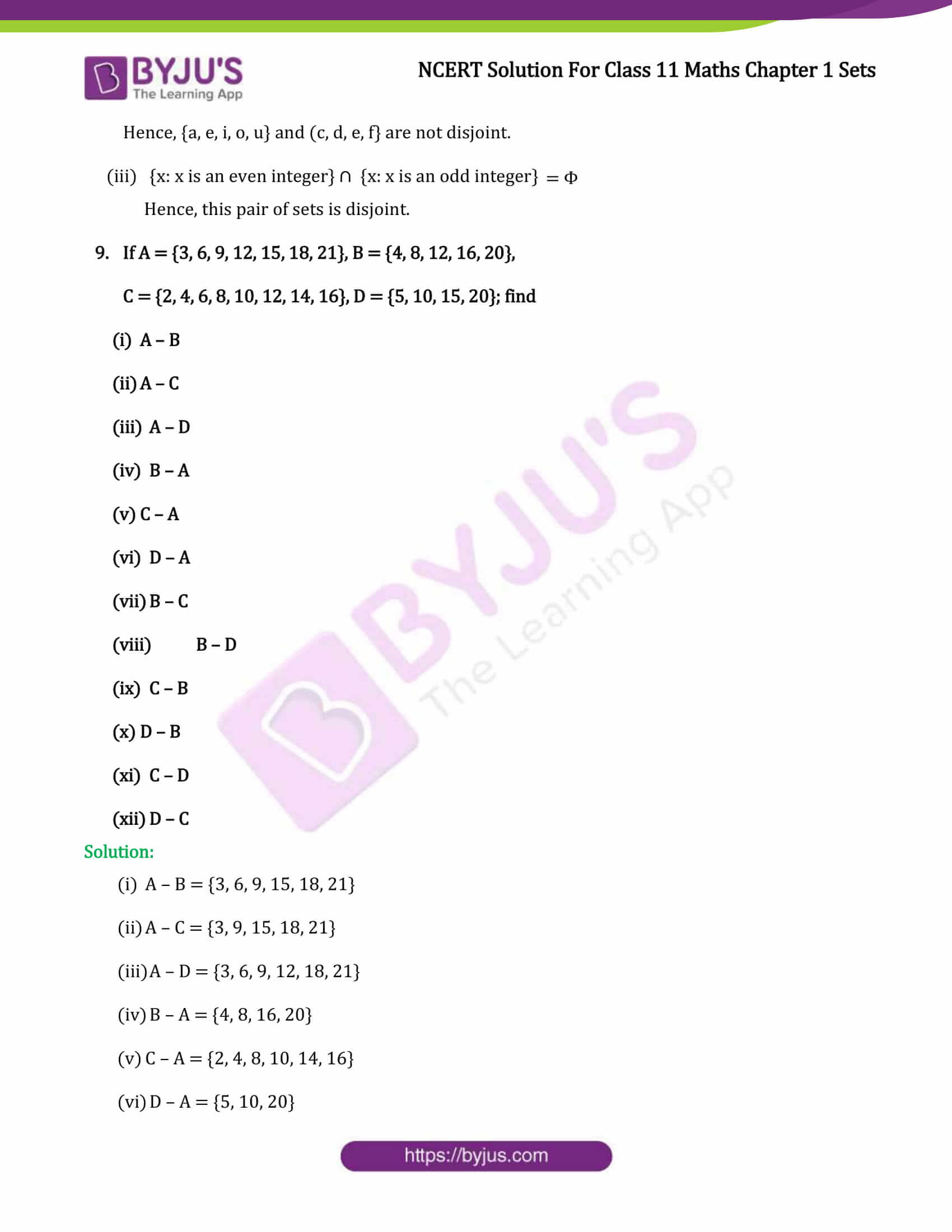 NCERT Solutions Class 11 Maths Chapter 1 Sets Free PDF Download