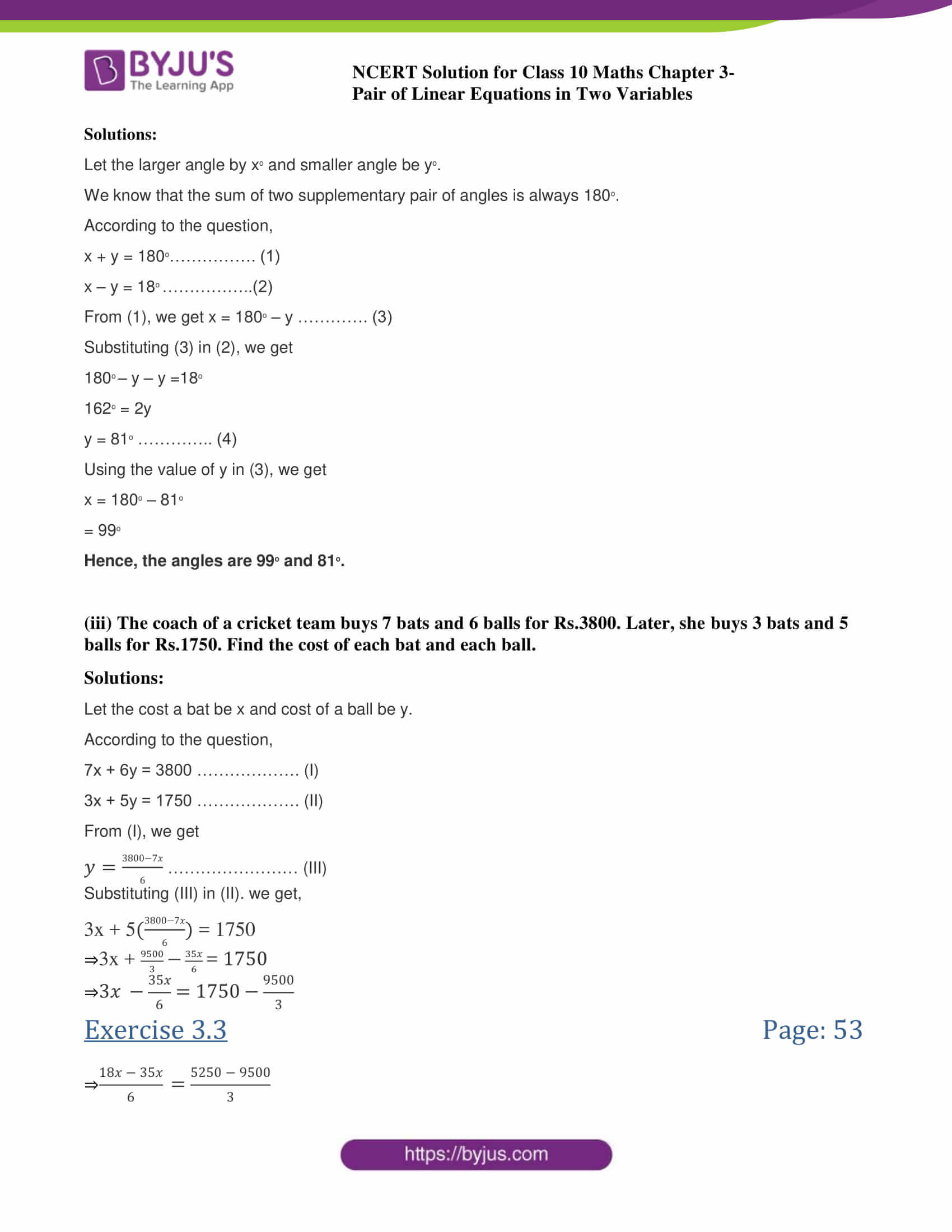 NCERT Solutions Class 10 Maths Chapter 3 Pair of Linear Equations In ...