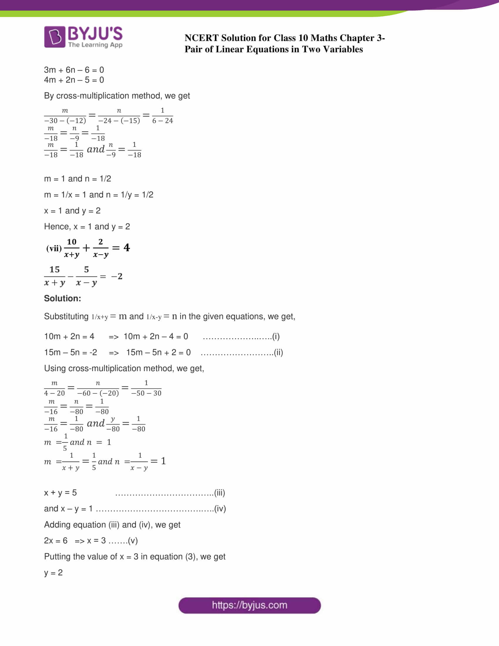 NCERT Solutions Class 10 Maths Chapter 3 Pair of Linear Equations In ...