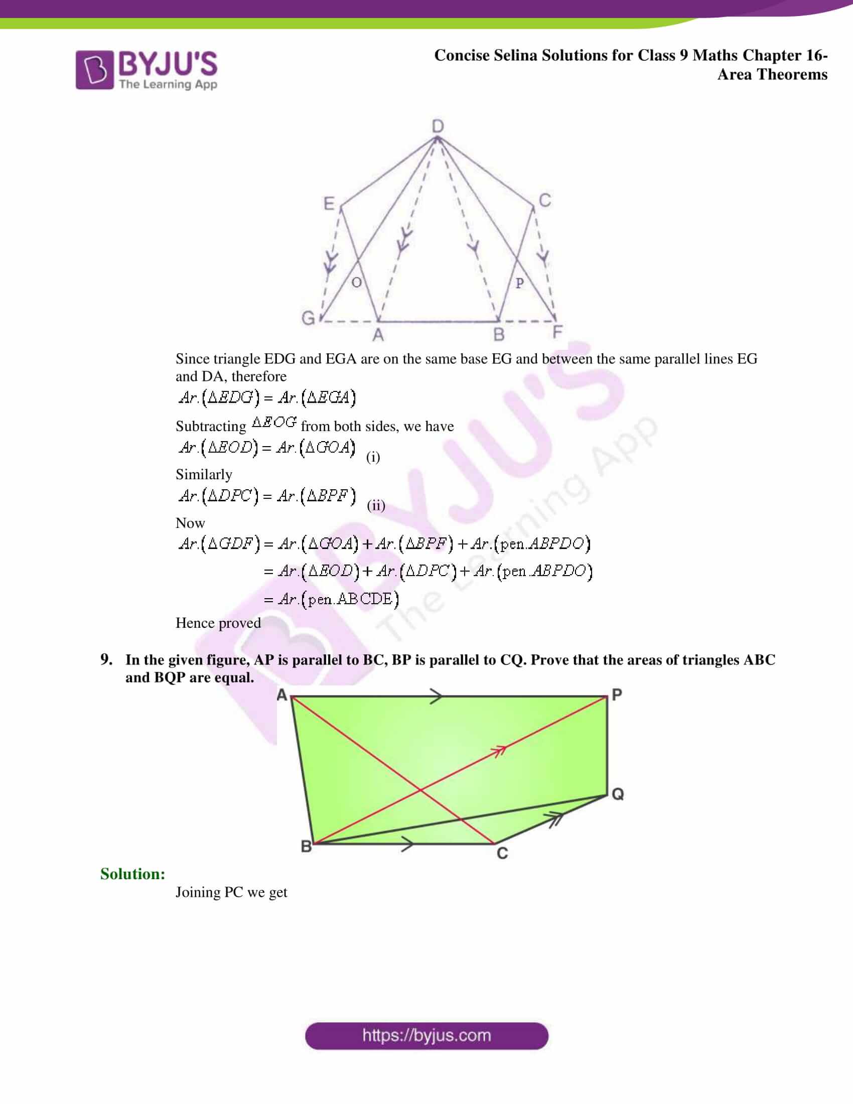 Selina Solutions Class 9 Concise Maths Chapter 16 Area Theorems ...