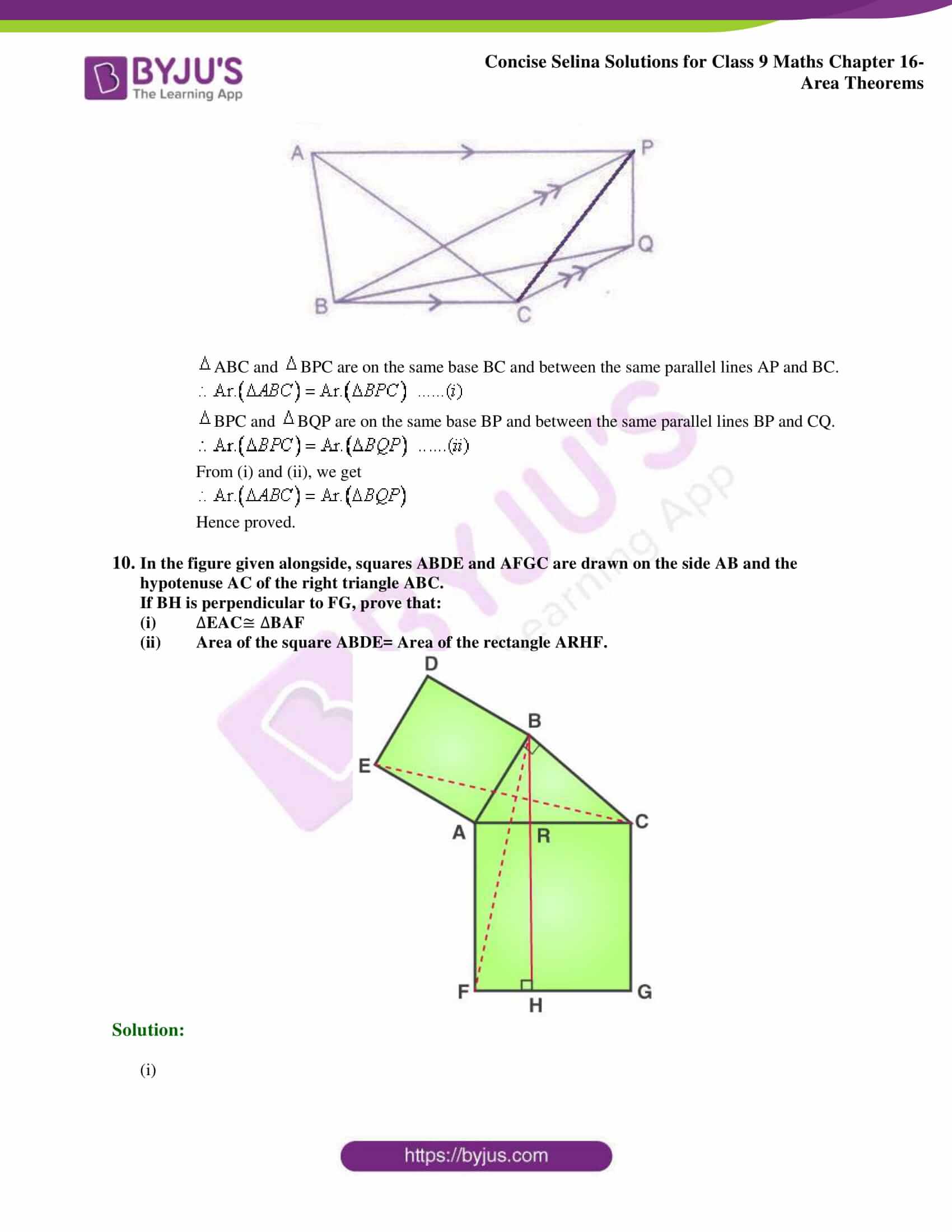 Selina Solutions Class 9 Concise Maths Chapter 16 Area Theorems ...