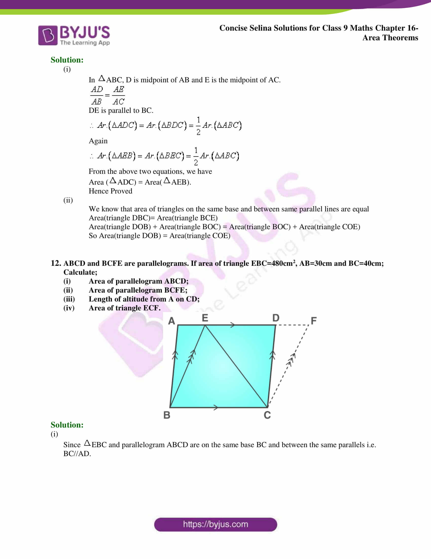 Selina Solutions Class 9 Concise Maths Chapter 16 Area Theorems ...