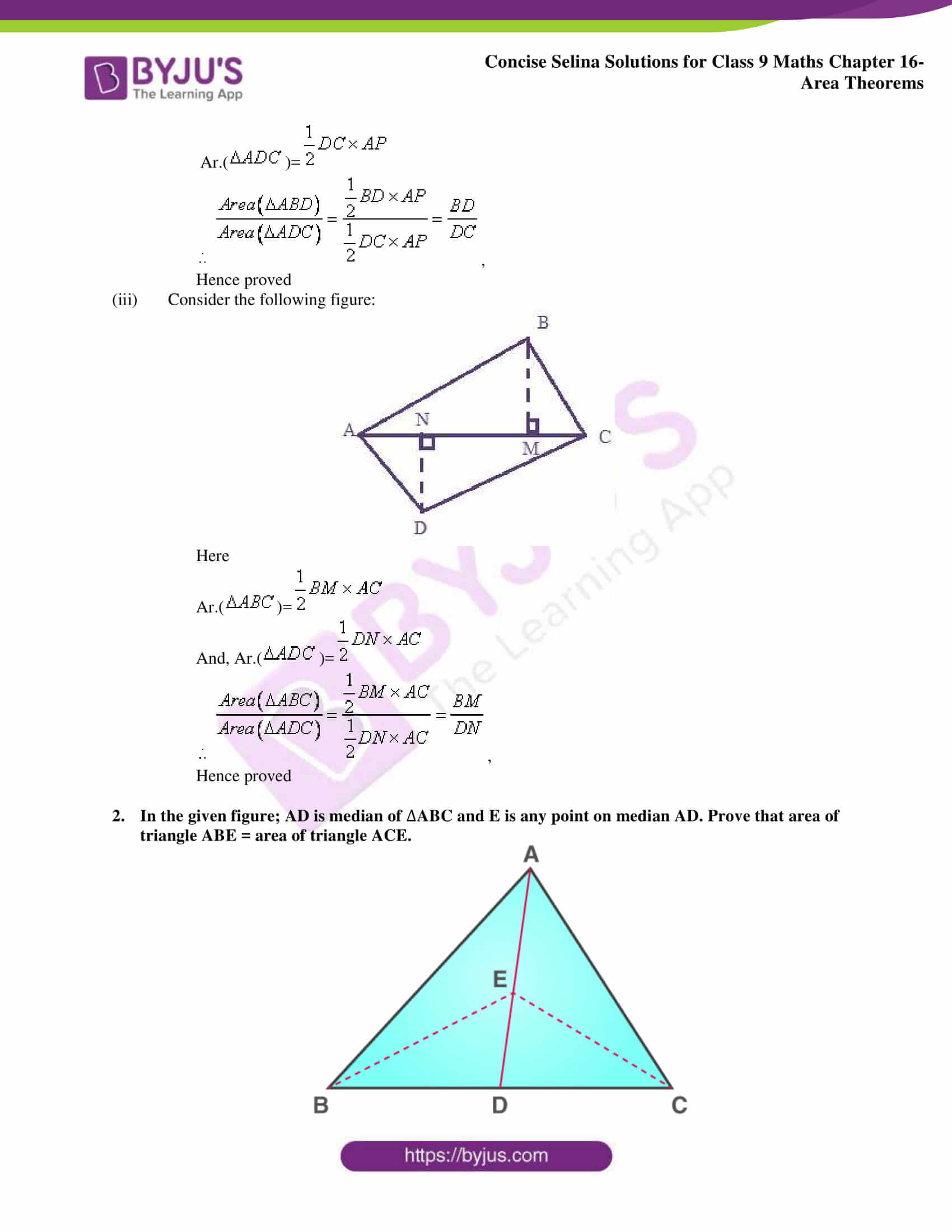 Selina Solutions Class 9 Concise Maths Chapter 16 Area Theorems ...