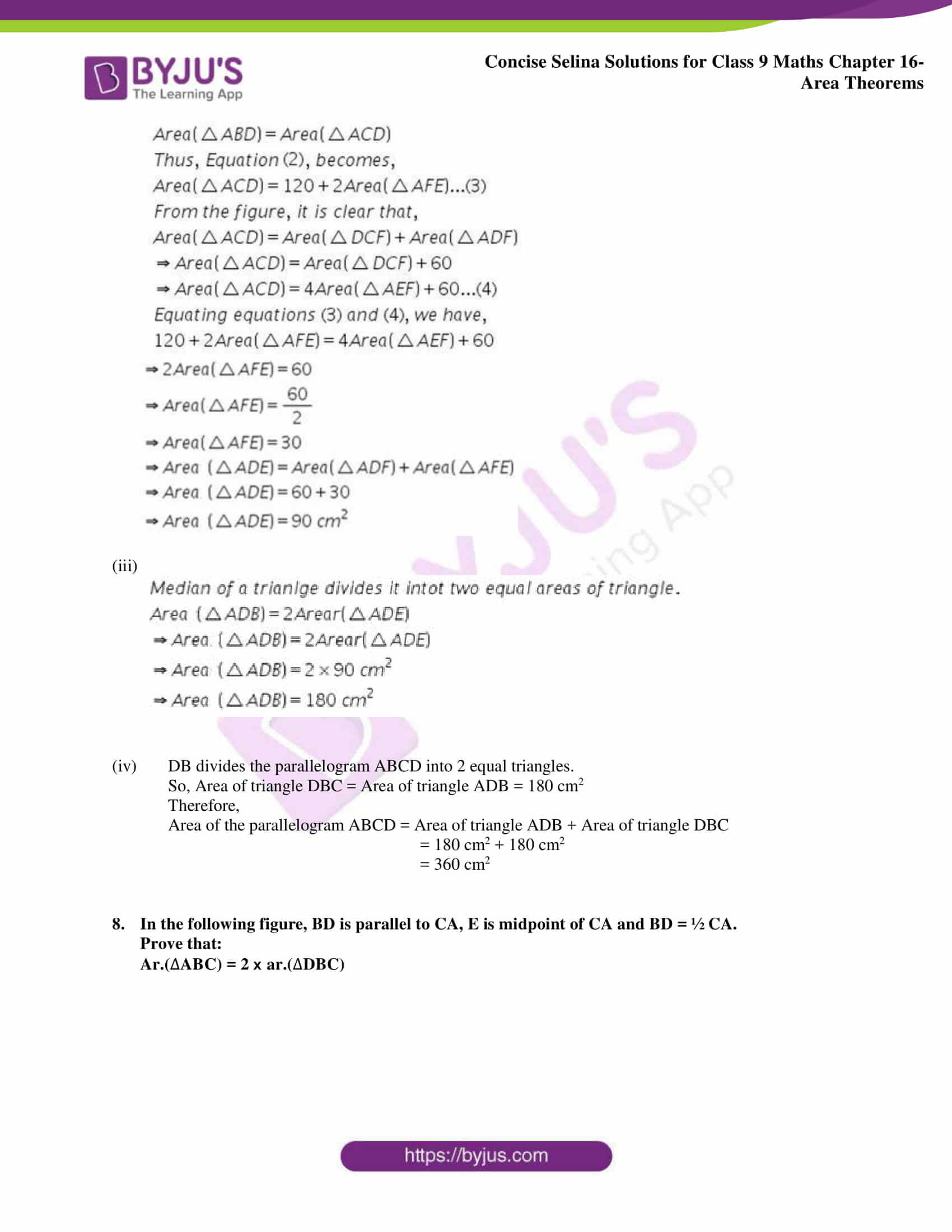 Selina Solutions Class 9 Concise Maths Chapter 16 Area Theorems ...