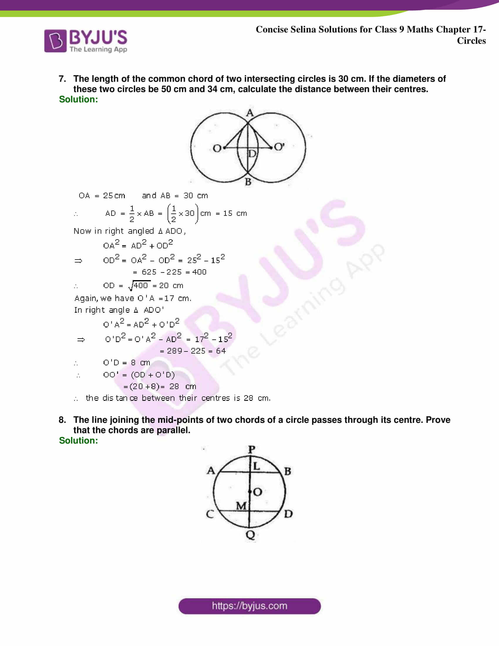 Selina Solutions Class 9 Concise Maths Chapter 17 Circles -Download Free PDF