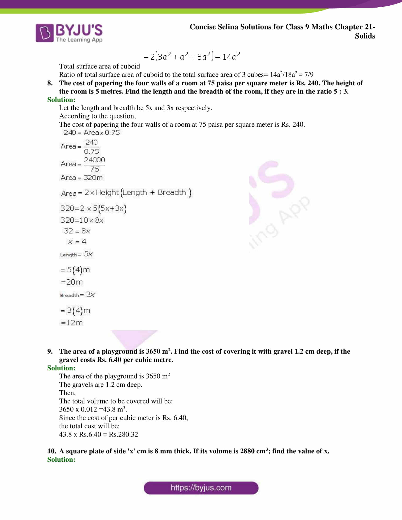 Selina Solutions Class 9 Concise Maths Chapter 21 Solids -Download Free PDF