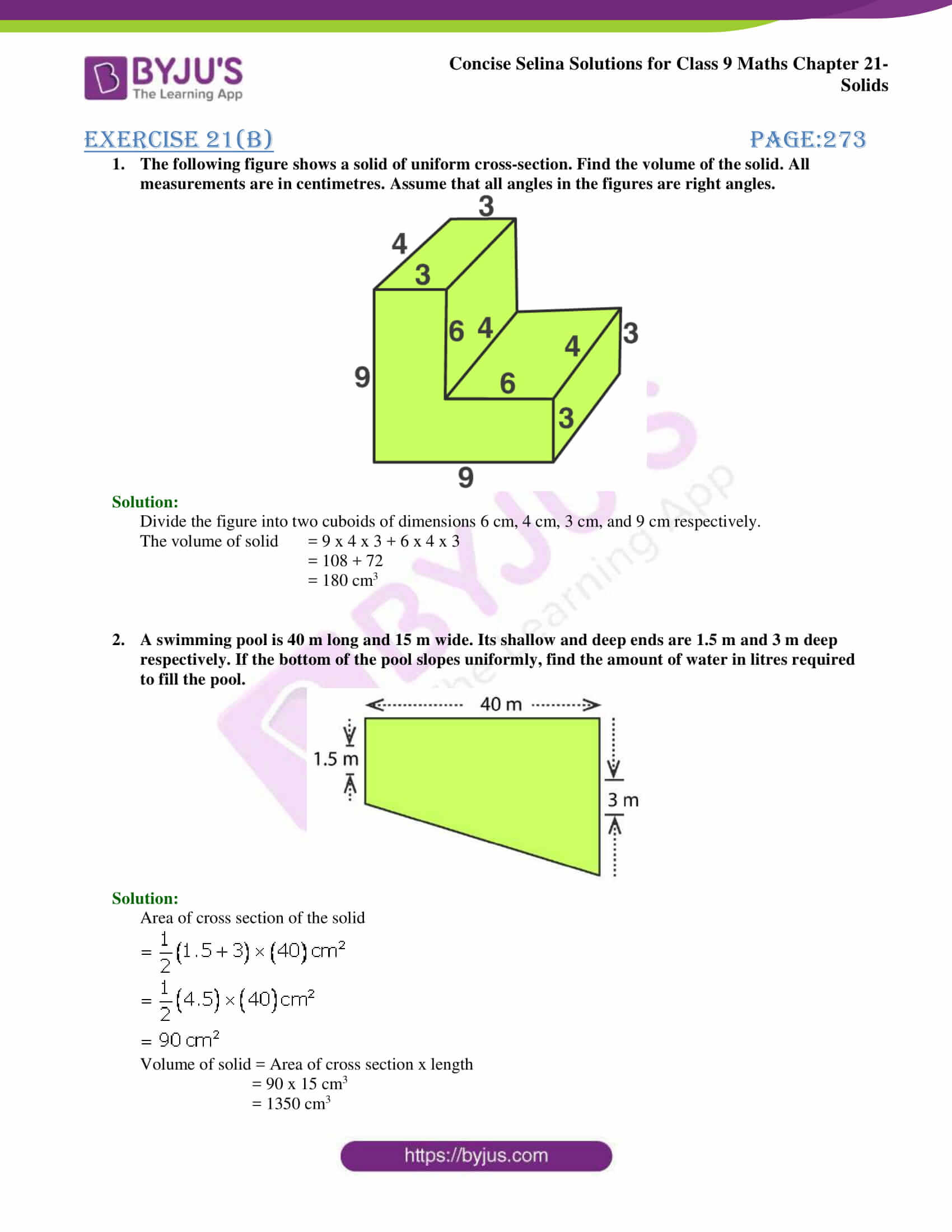 Selina Solutions Class 9 Concise Maths Chapter 21 Solids -Download Free PDF