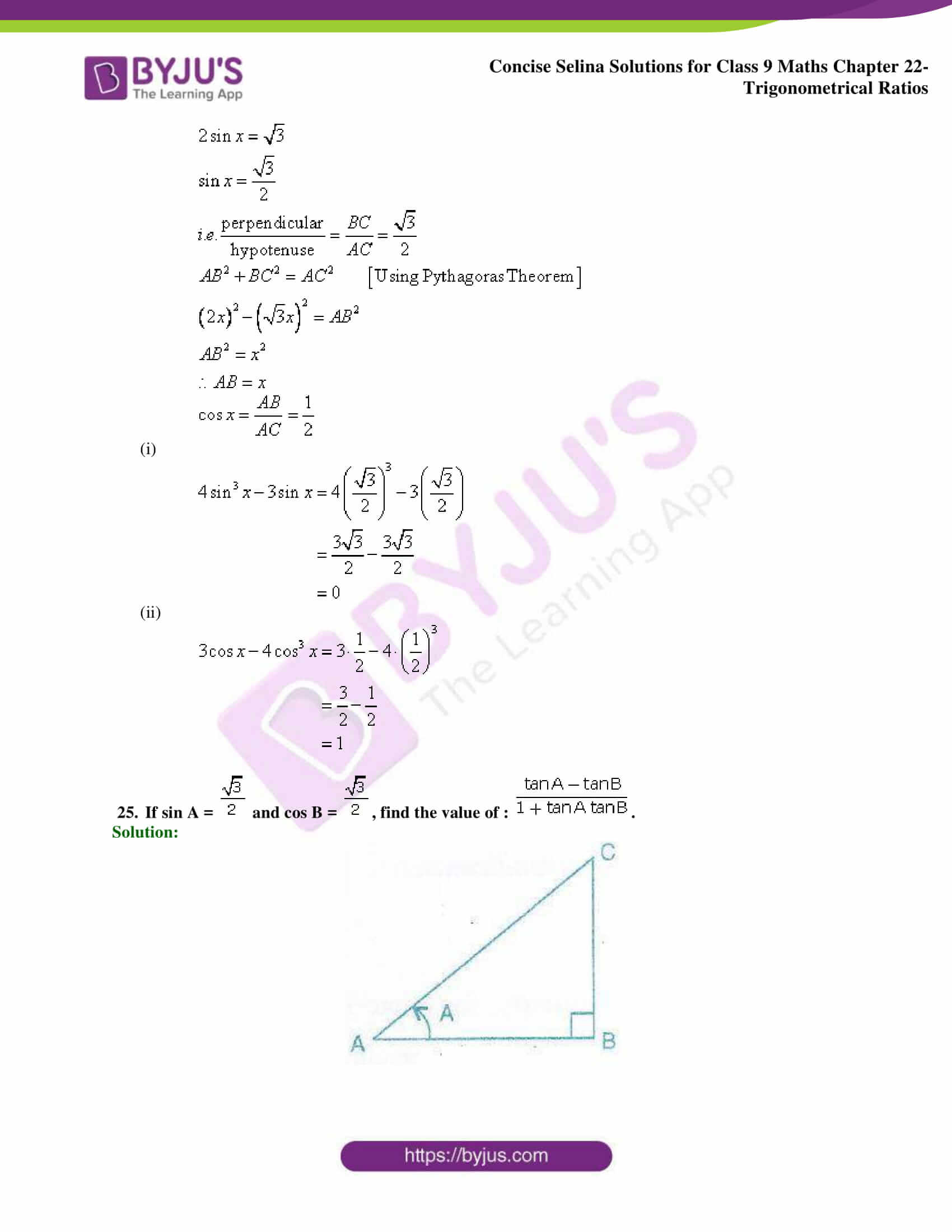 Selina Solutions Class 9 Concise Maths Chapter 22 Trigonometrical ...