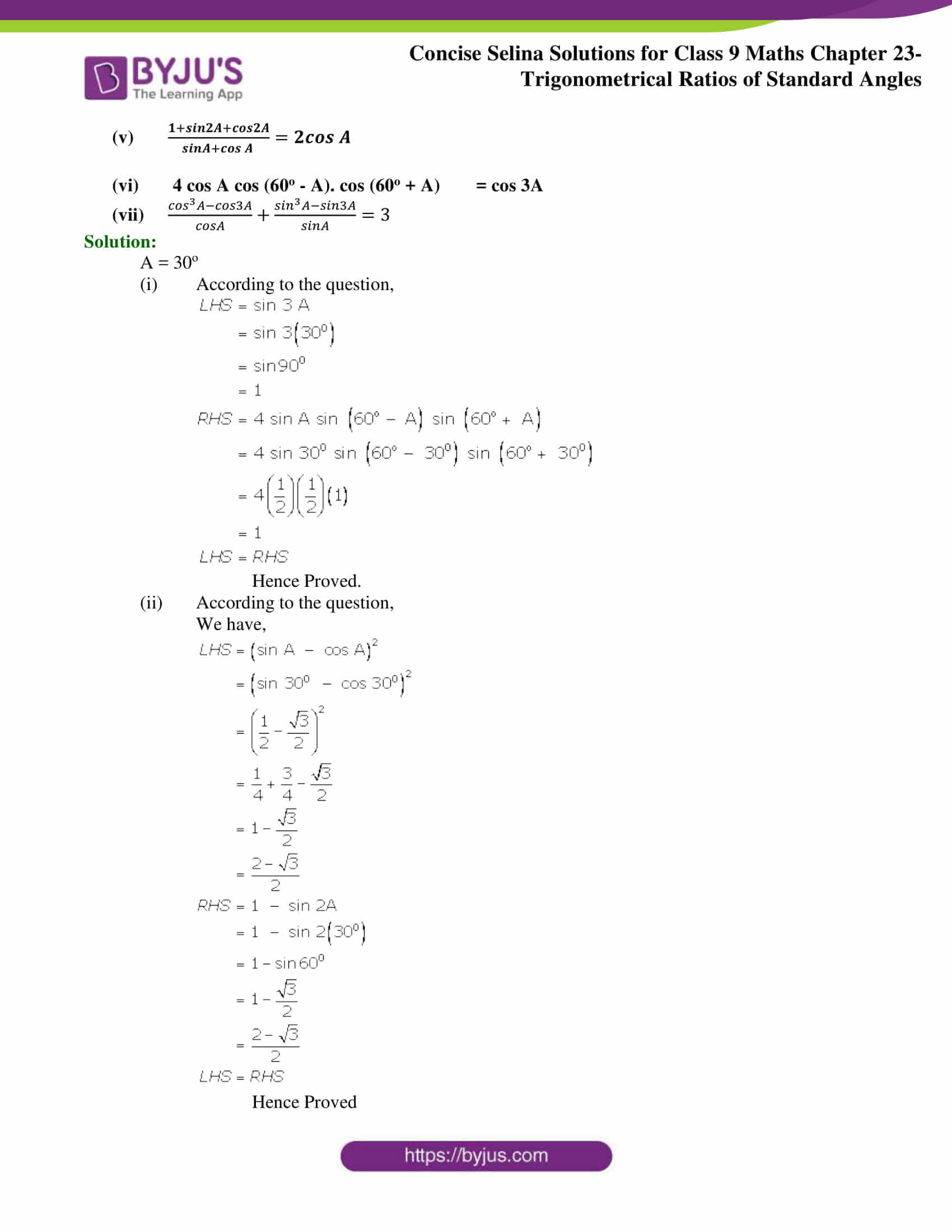 Selina Solutions Class 9 Concise Maths Chapter 23 Trigonometrical ...