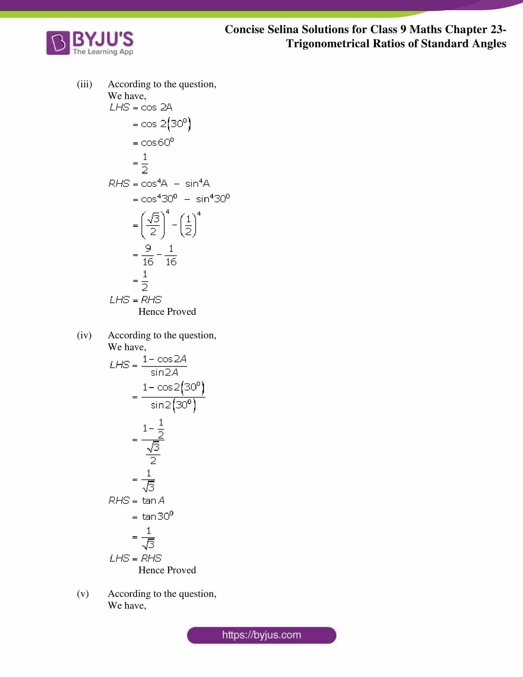 Selina Solutions Class 9 Concise Maths Chapter 23 Trigonometrical Ratios of Standard Angles ...