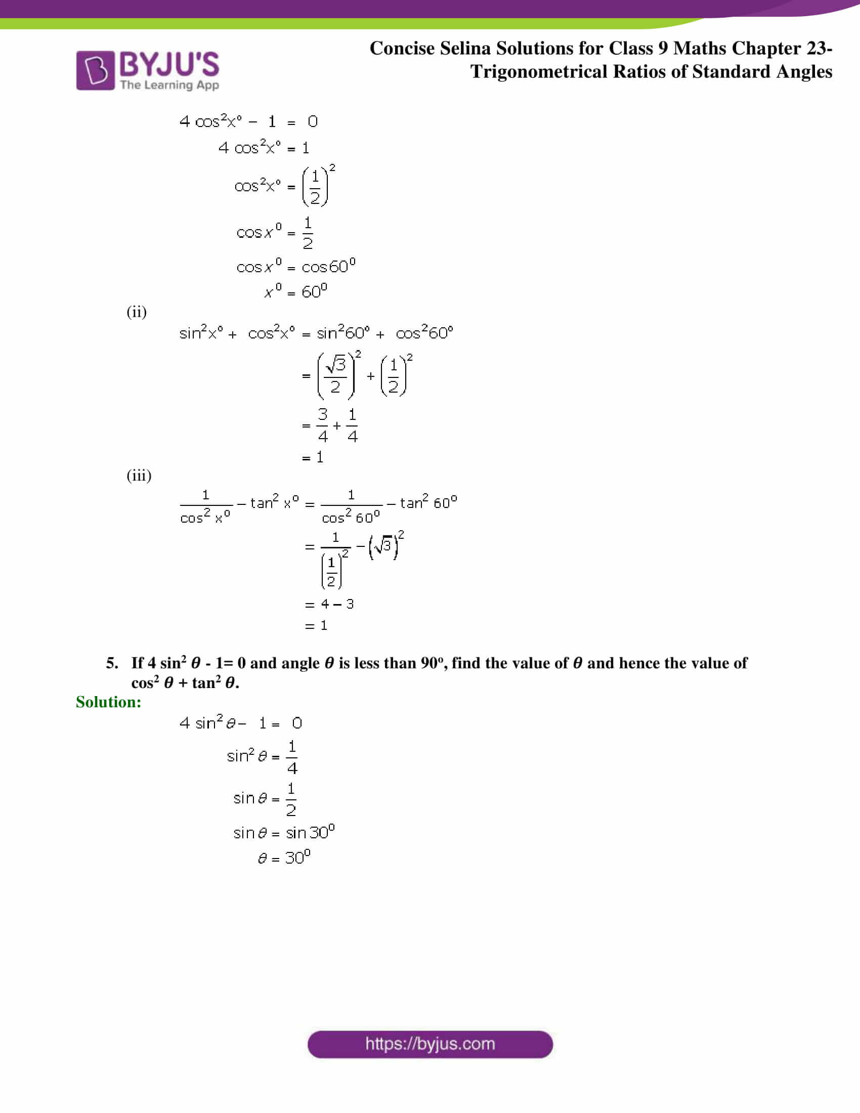 Selina Solutions Class 9 Concise Maths Chapter 23 Trigonometrical ...