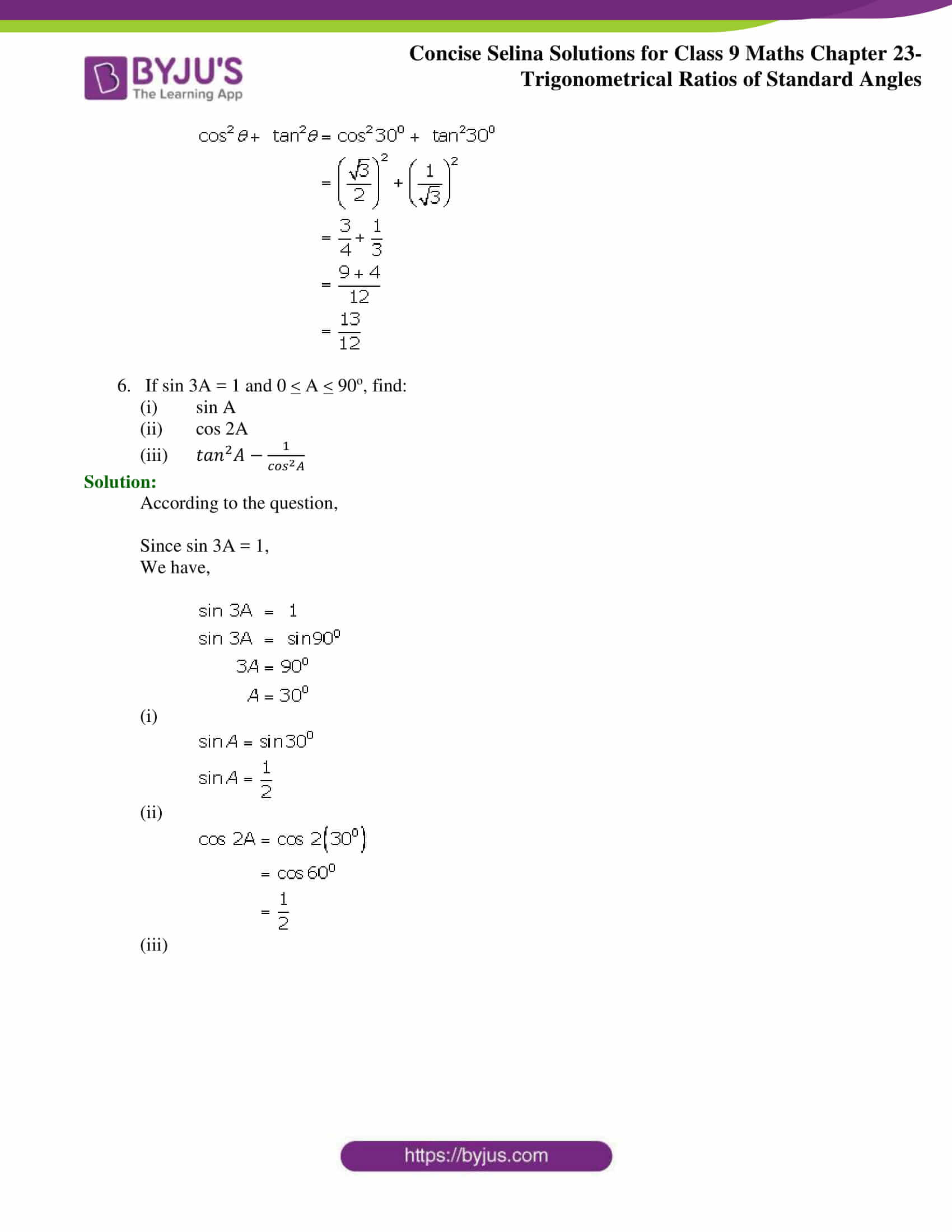 Selina Solutions Class 9 Concise Maths Chapter 23 Trigonometrical ...
