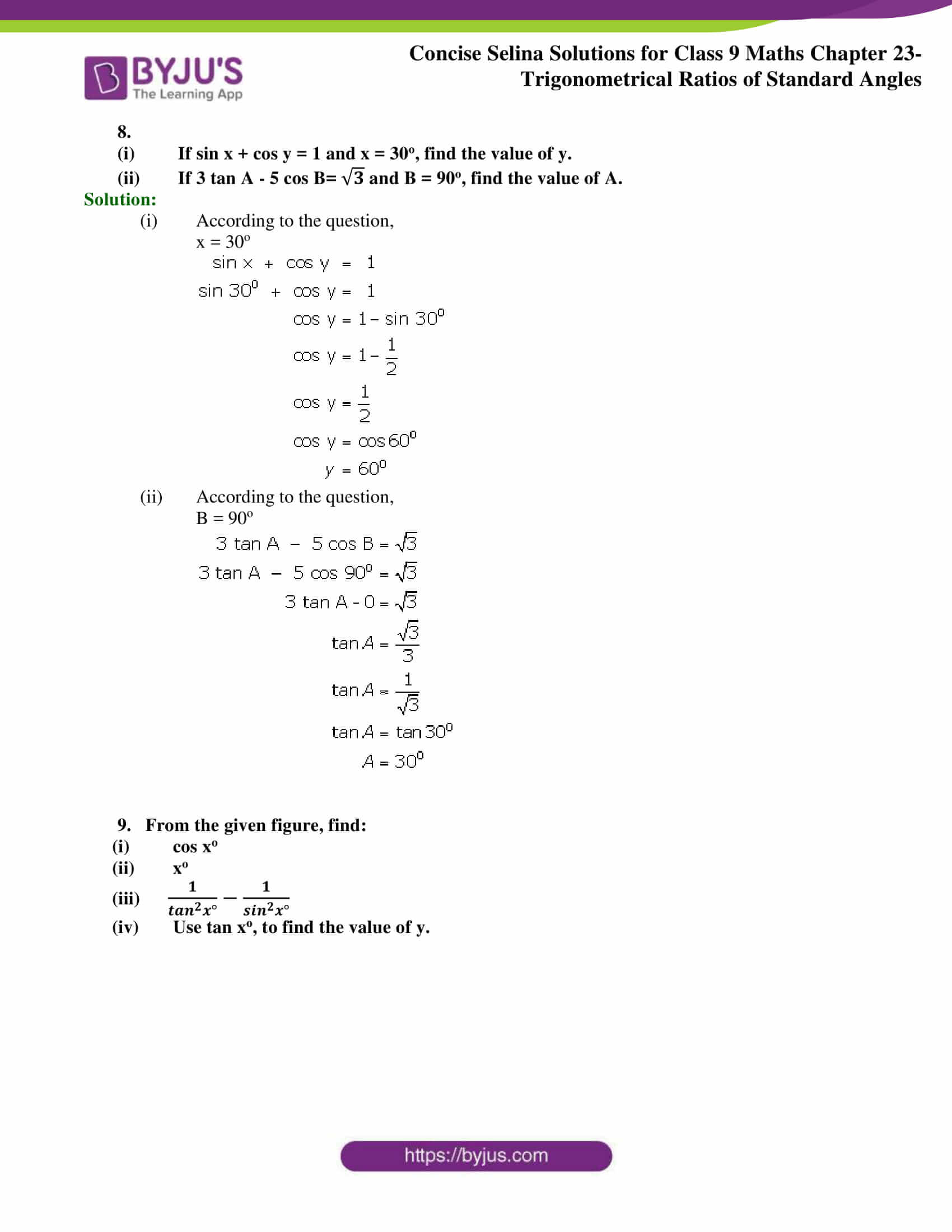 Selina Solutions Class 9 Concise Maths Chapter 23 Trigonometrical ...