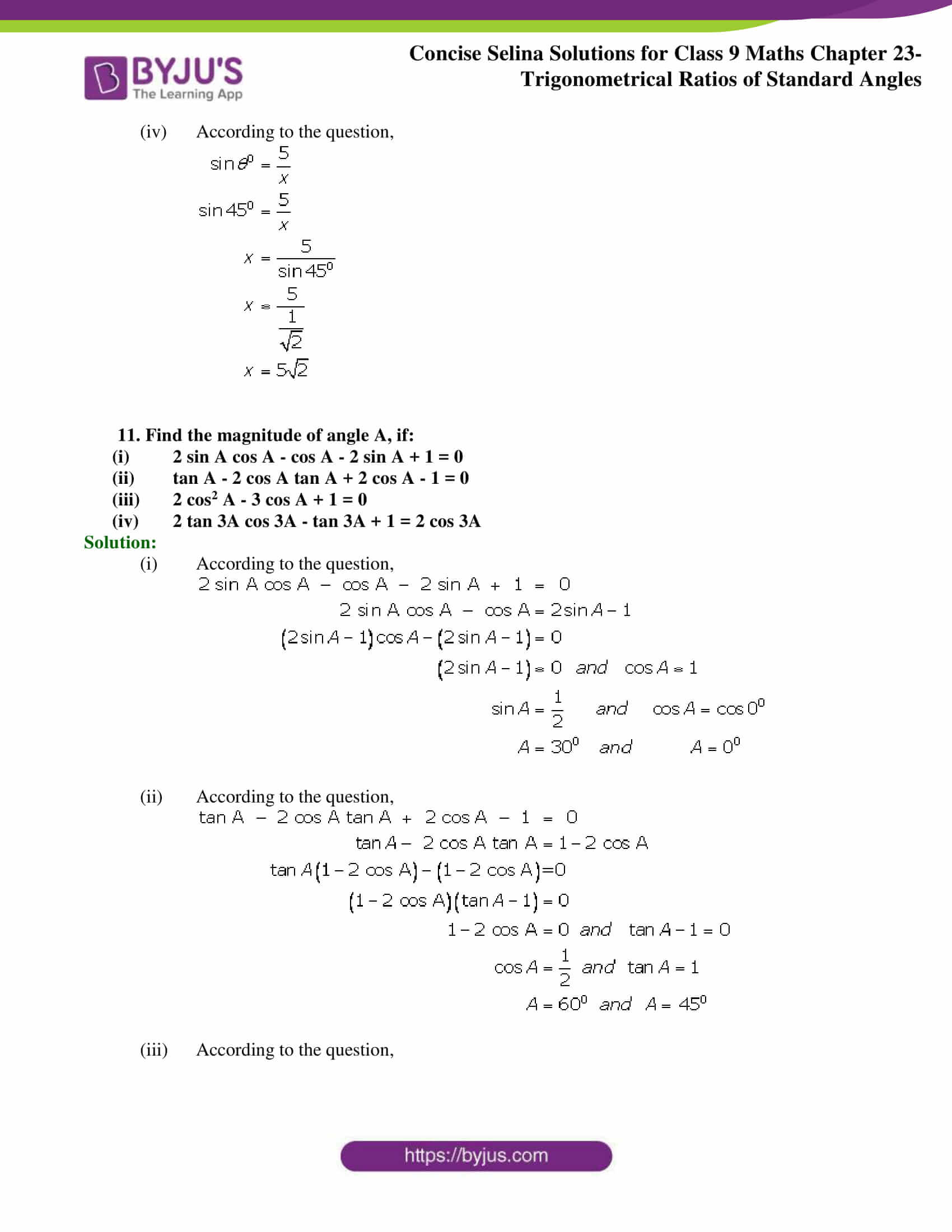 Selina Solutions Class 9 Concise Maths Chapter 23 Trigonometrical ...